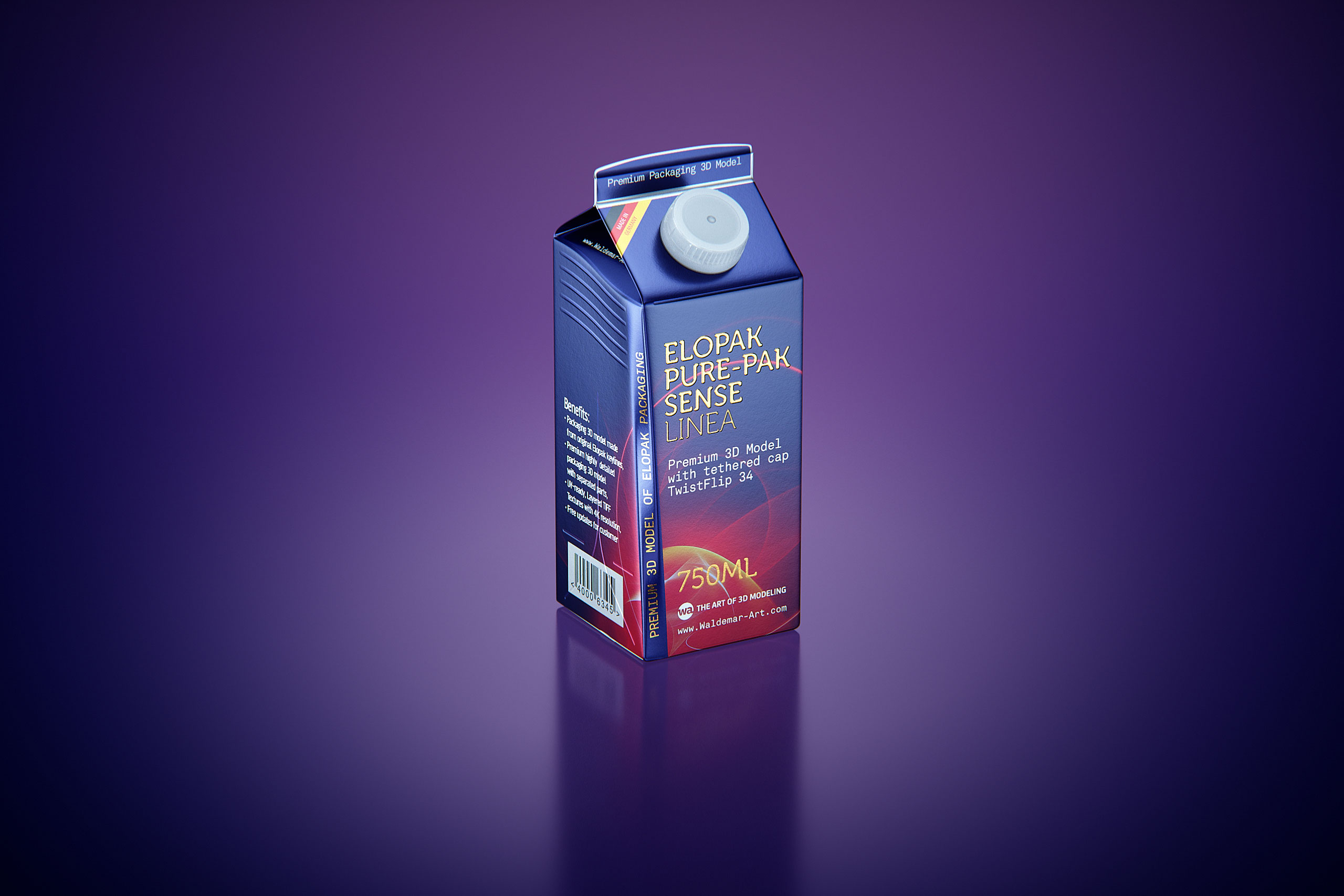 Premium carton packaging 3D model of Elopak Pure-Pak Sense Linea 750ml ...