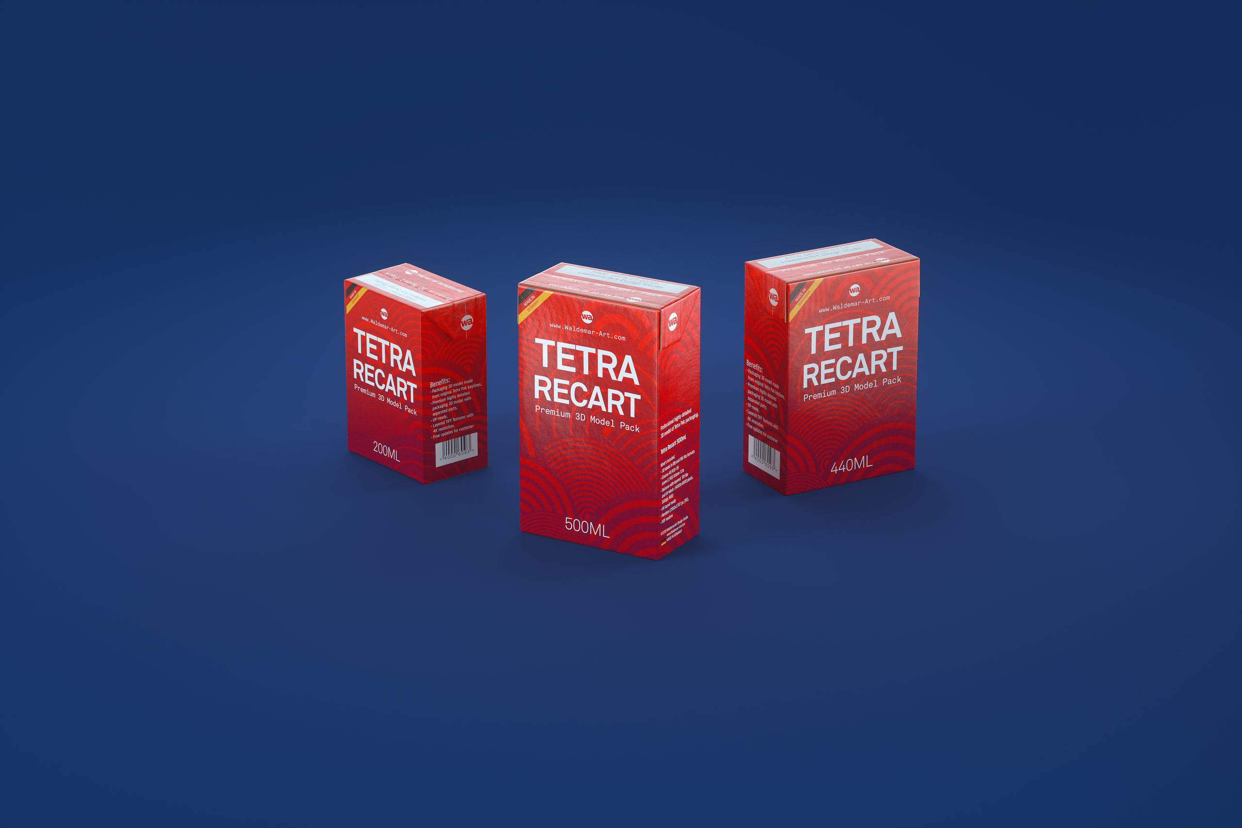 Tetra Pack Recart 200, 440 and 500ml carton packaging 3D model pak / WA ...