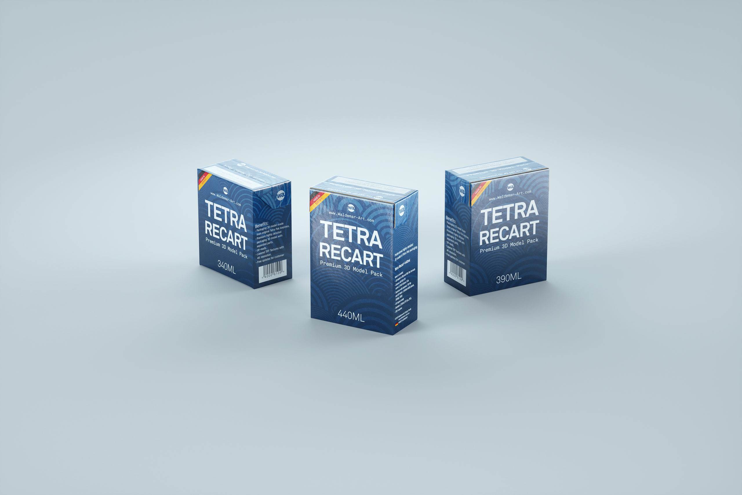 Tetra Pack Recart 340, 390 and 440ml carton packaging 3D model pak / WA ...