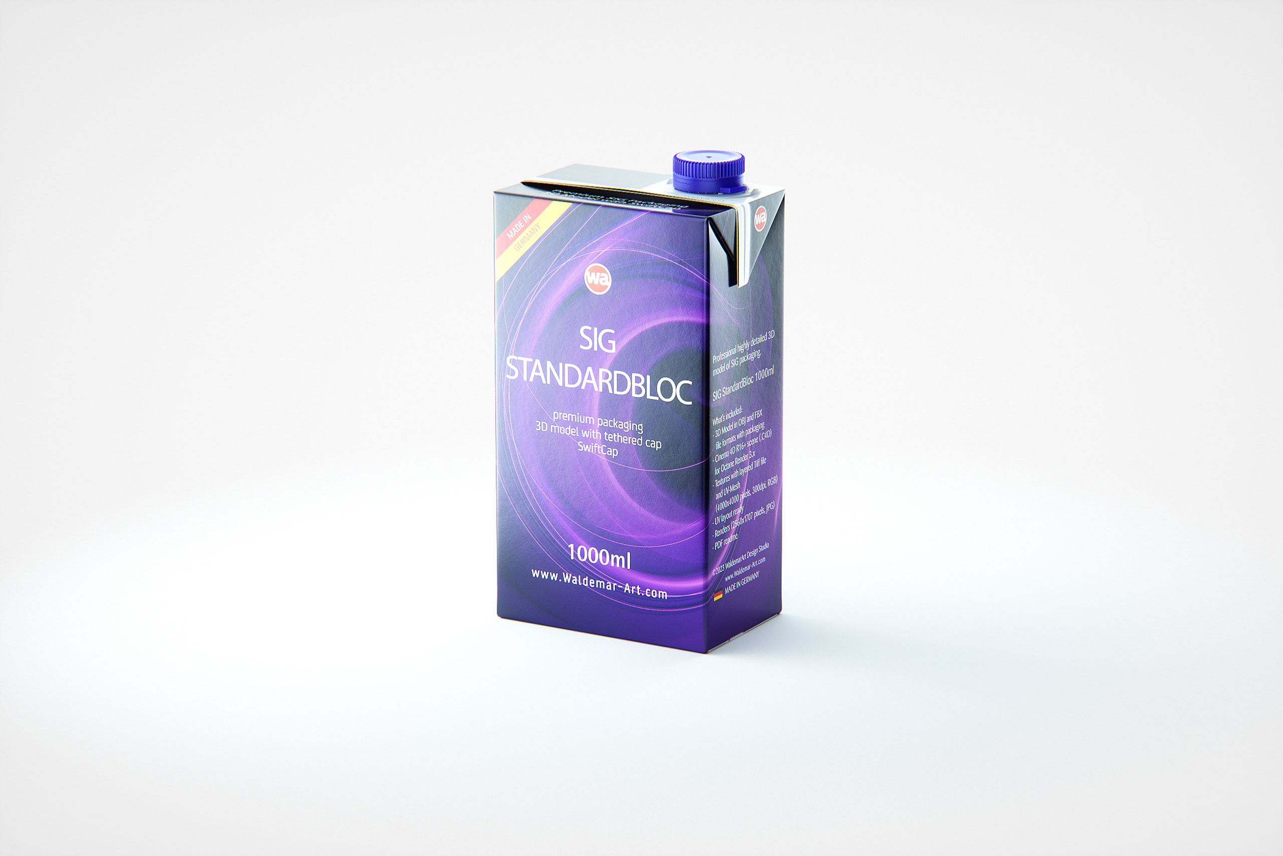 Premium packaging 3D model of SIG StandardBloc 1000ml with a tethered ...
