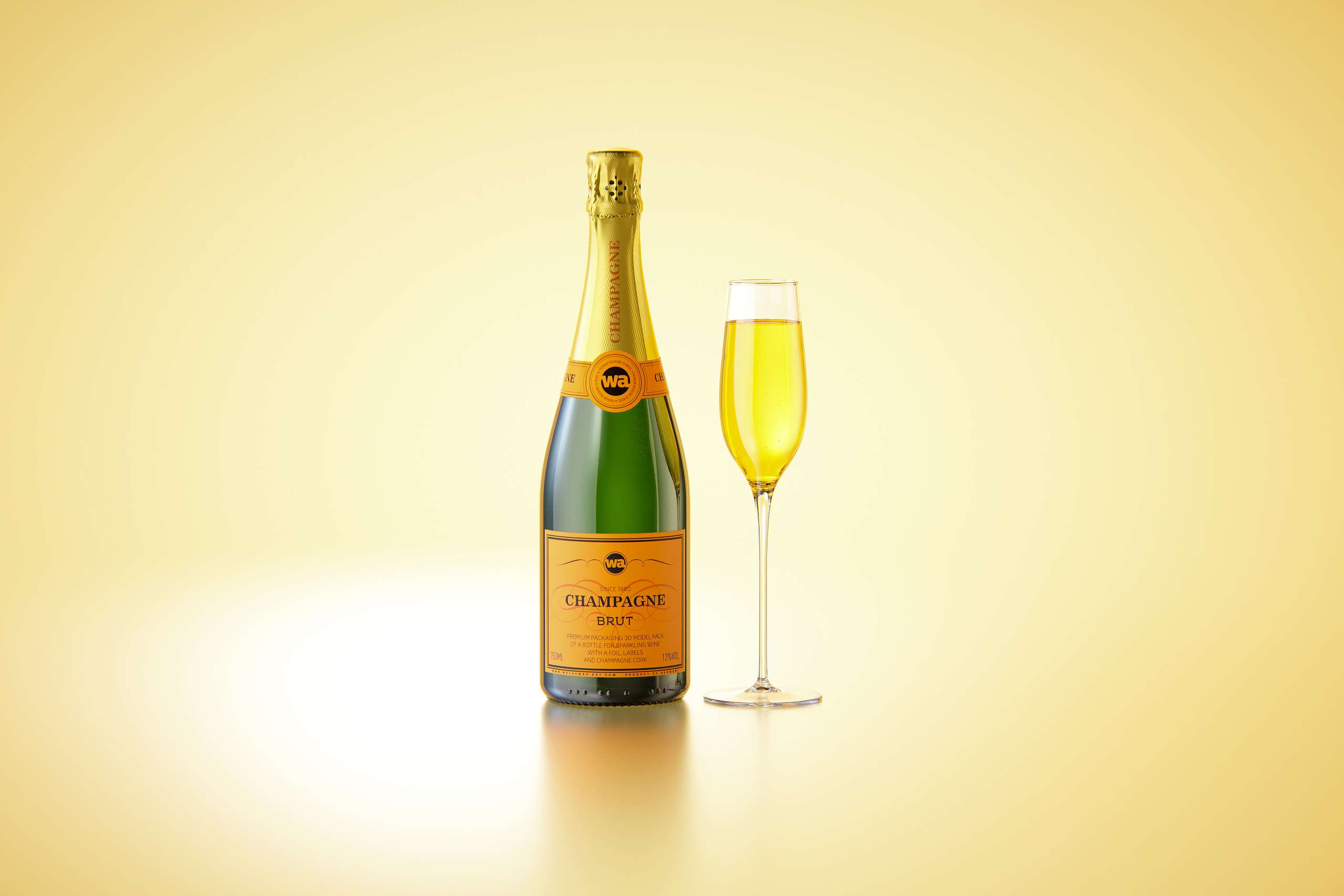 Champagne bottle 750ml 3d model for sparkling wine, with foil, labels ...