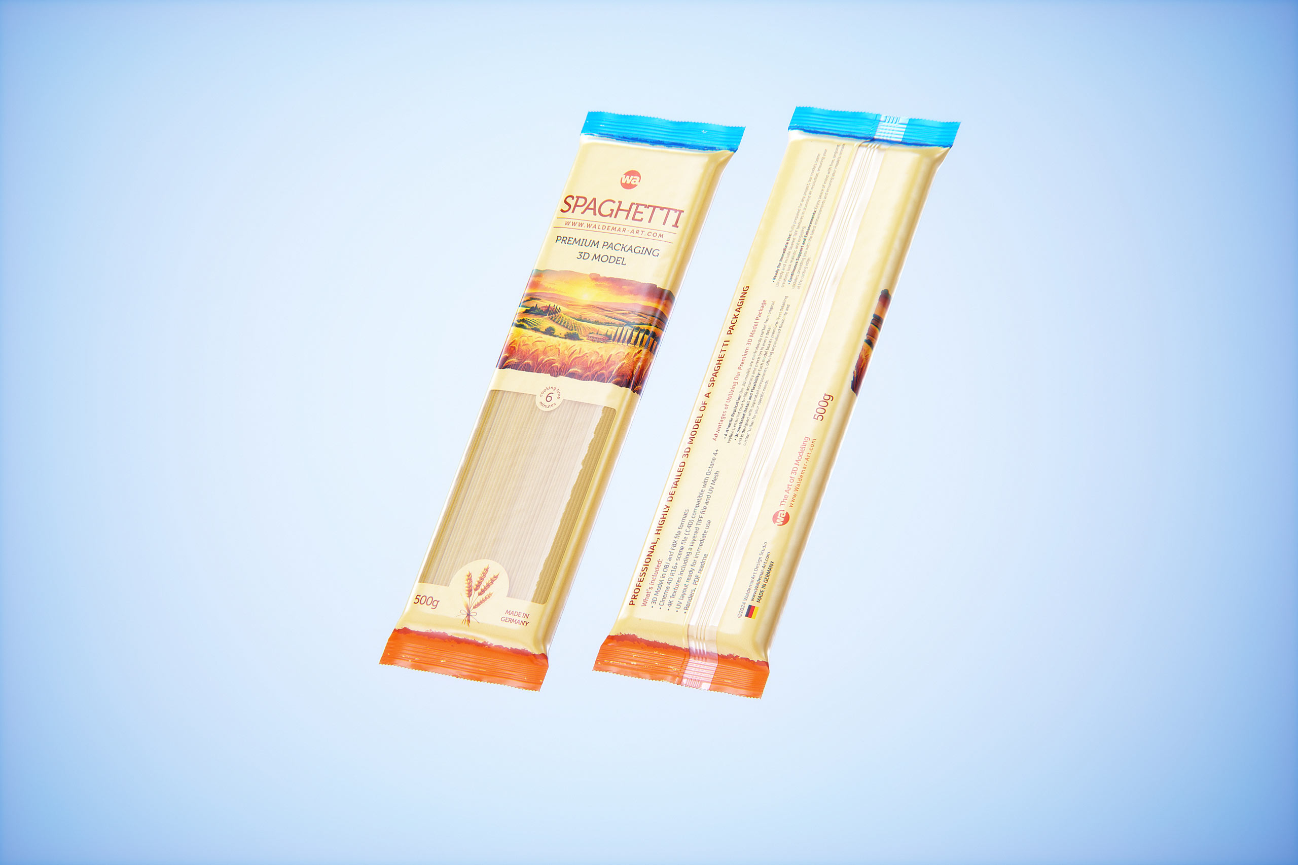 Spaghetti plastic pack 500g premium packaging 3d model / WA Design Studio