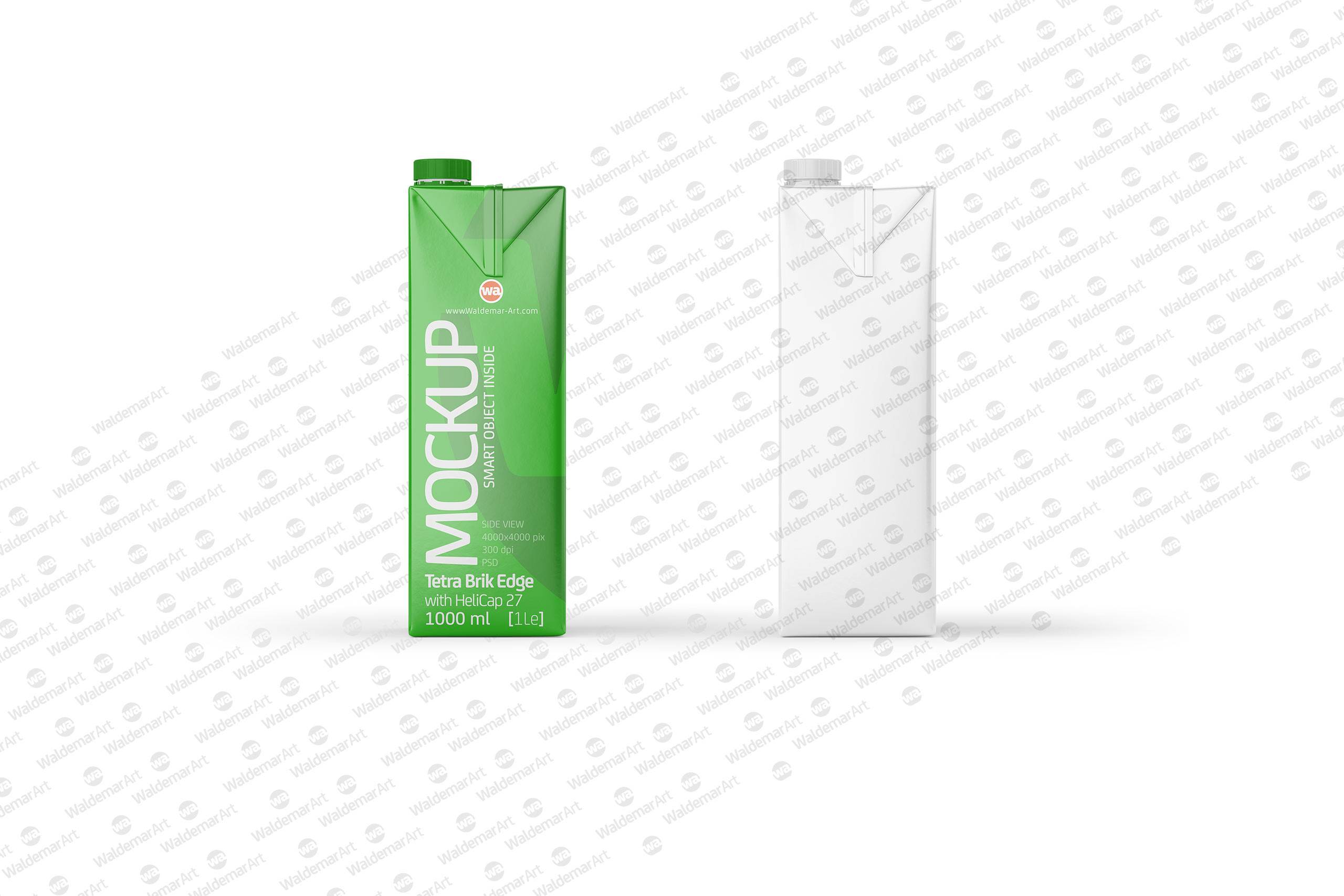 Mockup of Tetra Pack Brick 1000ml Square with HeliCap 27 - Side view ...