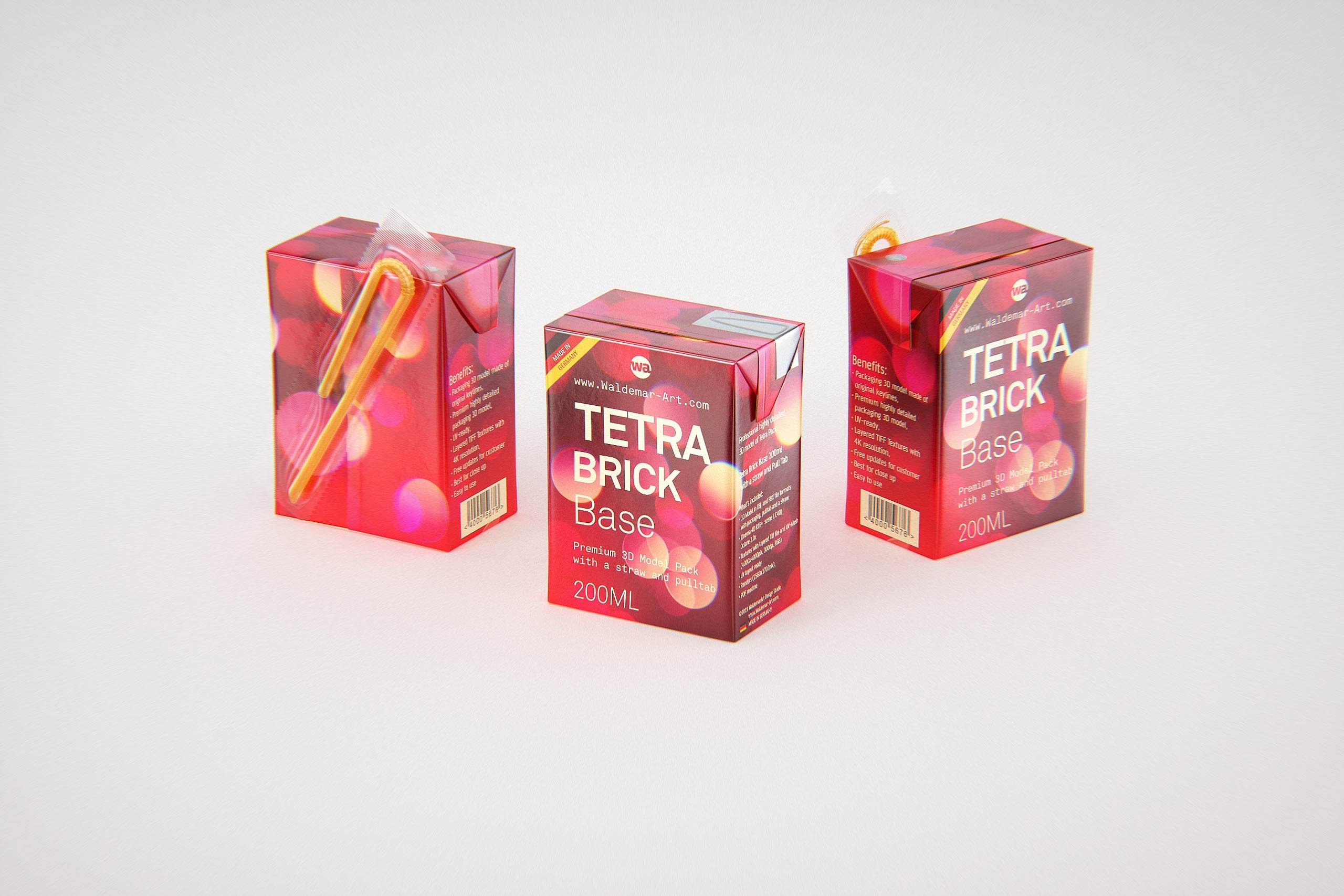 Tetra Pack Brick Base 200ml with Pull Tab and a packaged straw ...