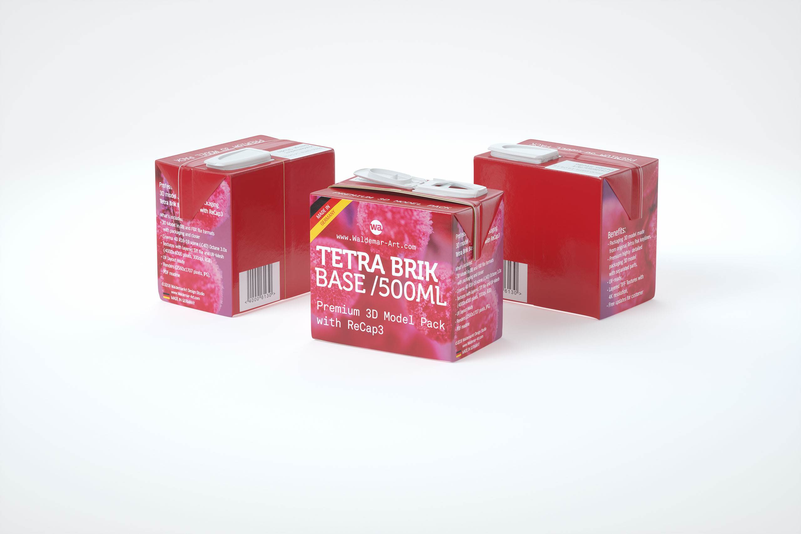 Professional Packaging 3D model pak of Tetra Pack Brick Base 500ml with ...