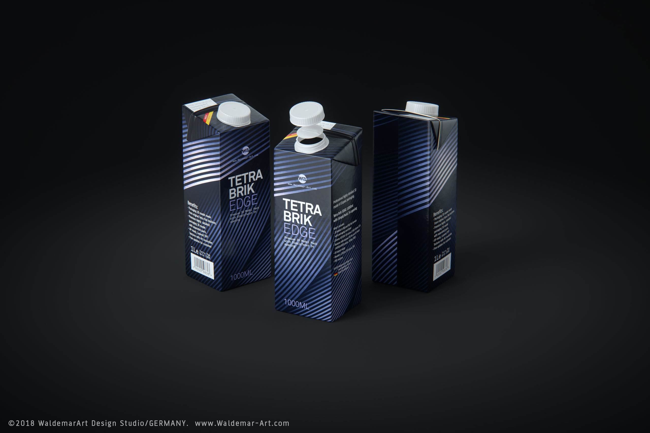 Tetra Pack Brick EDGE 1000ml Premium packaging 3D model pak with ...