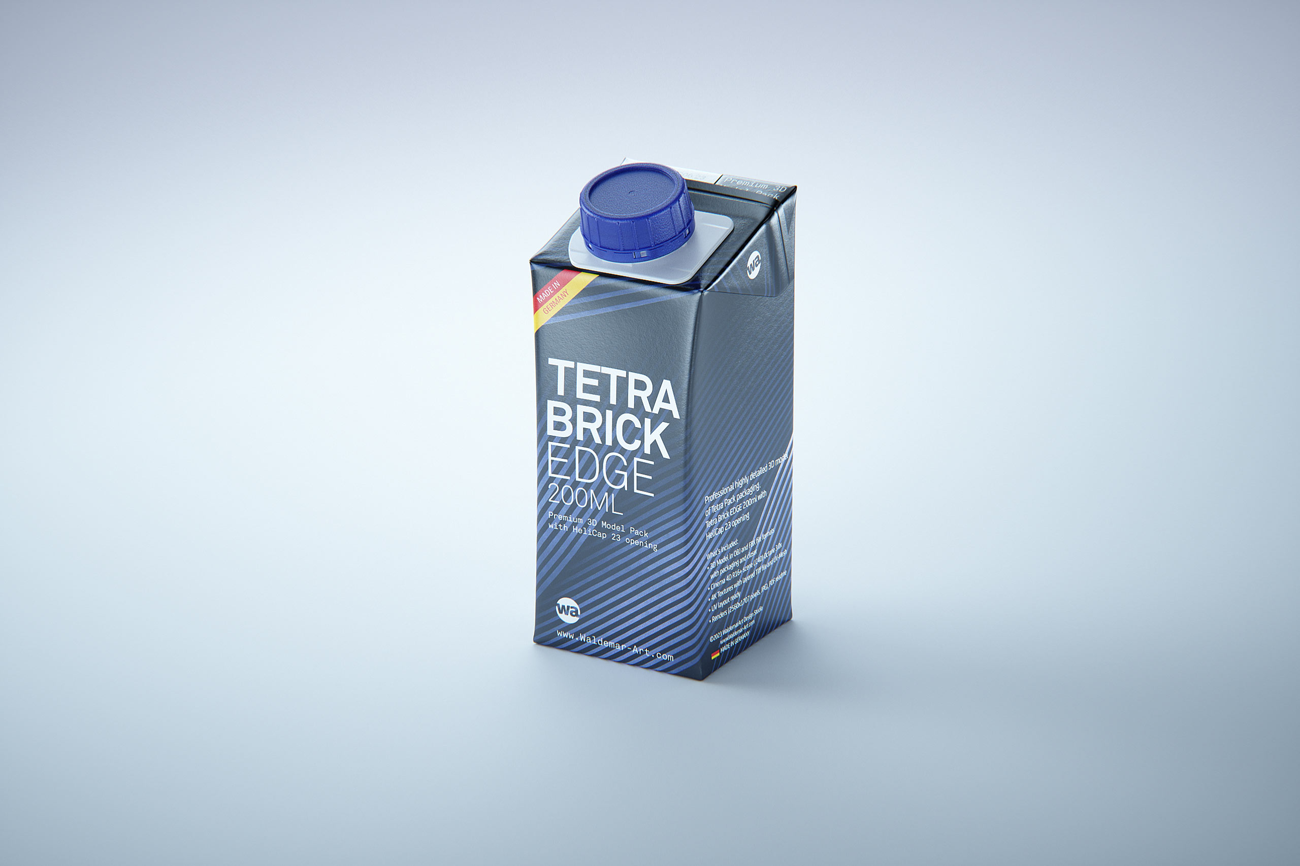 Tetra Pack Brick Edge 200ml 3D packaging model pak with HeliCap23 ...