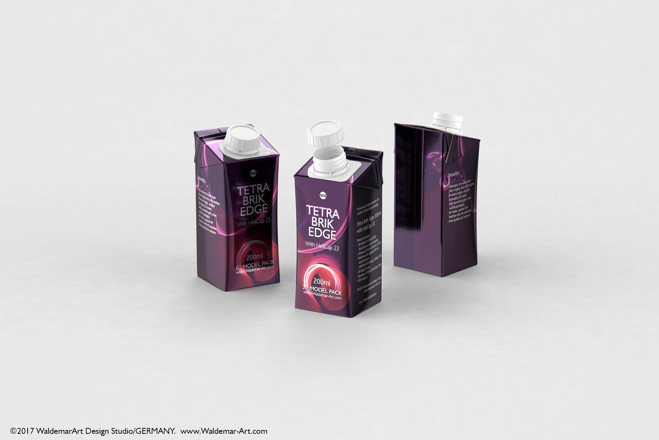 Tetra Pack Brick Edge 200ml 3D packaging model pak with HeliCap23 ...