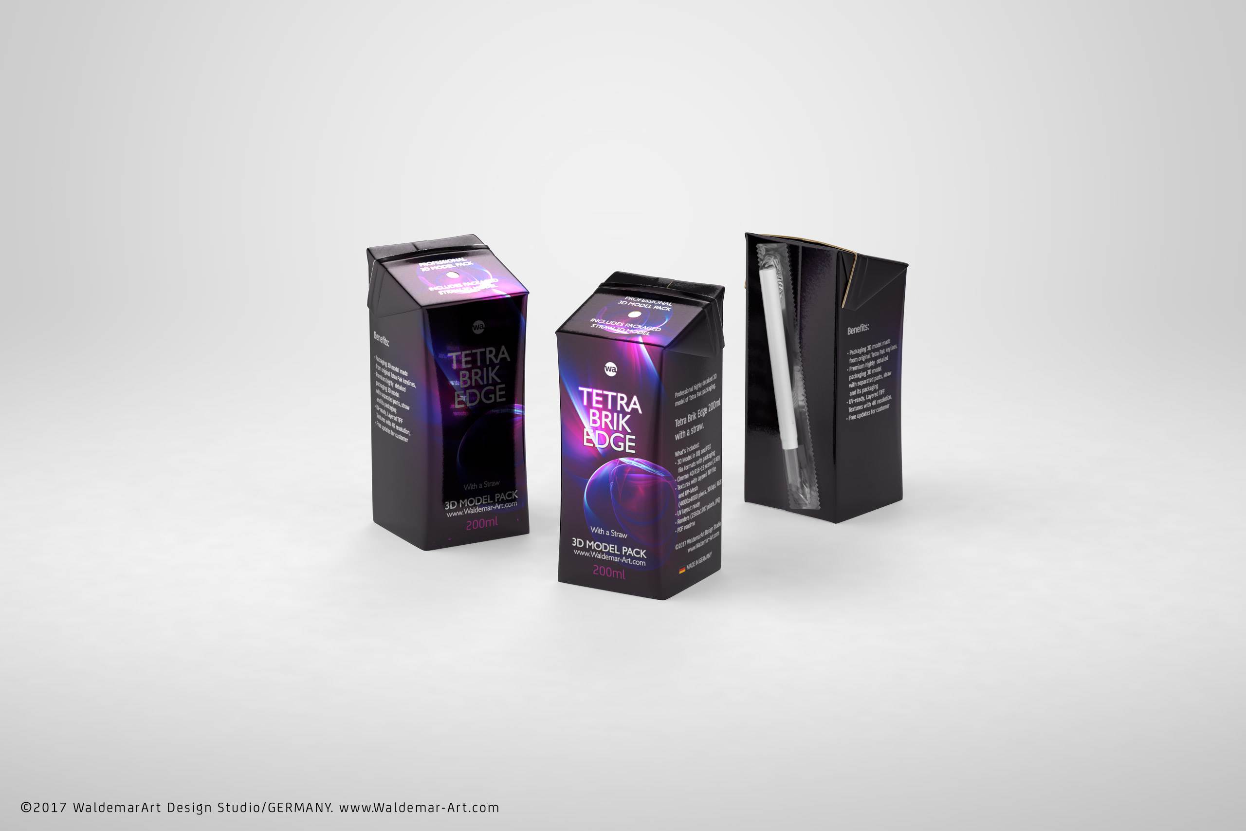 Tetra Pack Brick Edge 200ml with a straw carton packaging 3d model pak ...