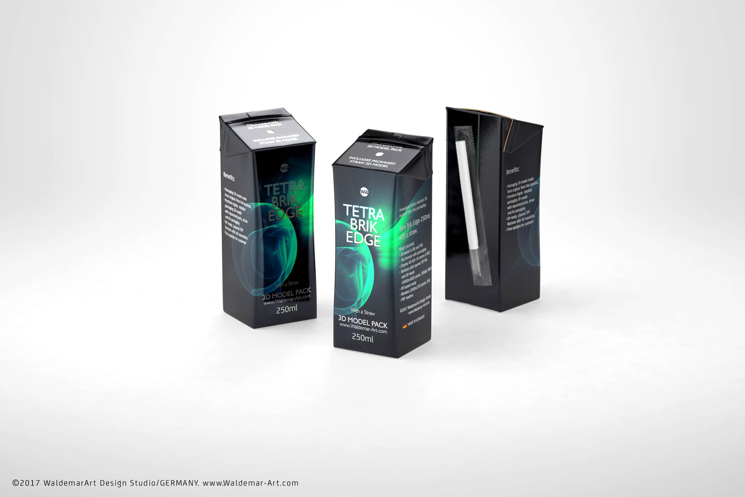 Tetra Pack Brick Edge 250ml with a straw carton packaging 3d model pak ...