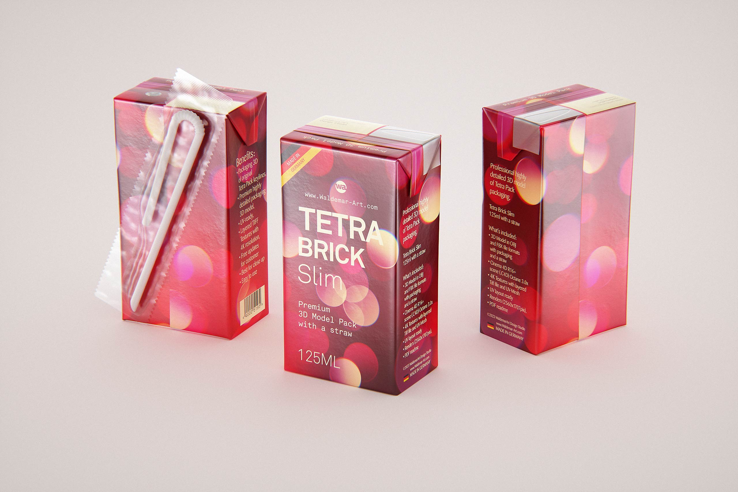 Tetra Pack Brick Slim 125ml with Pull Tab and a packaged straw ...
