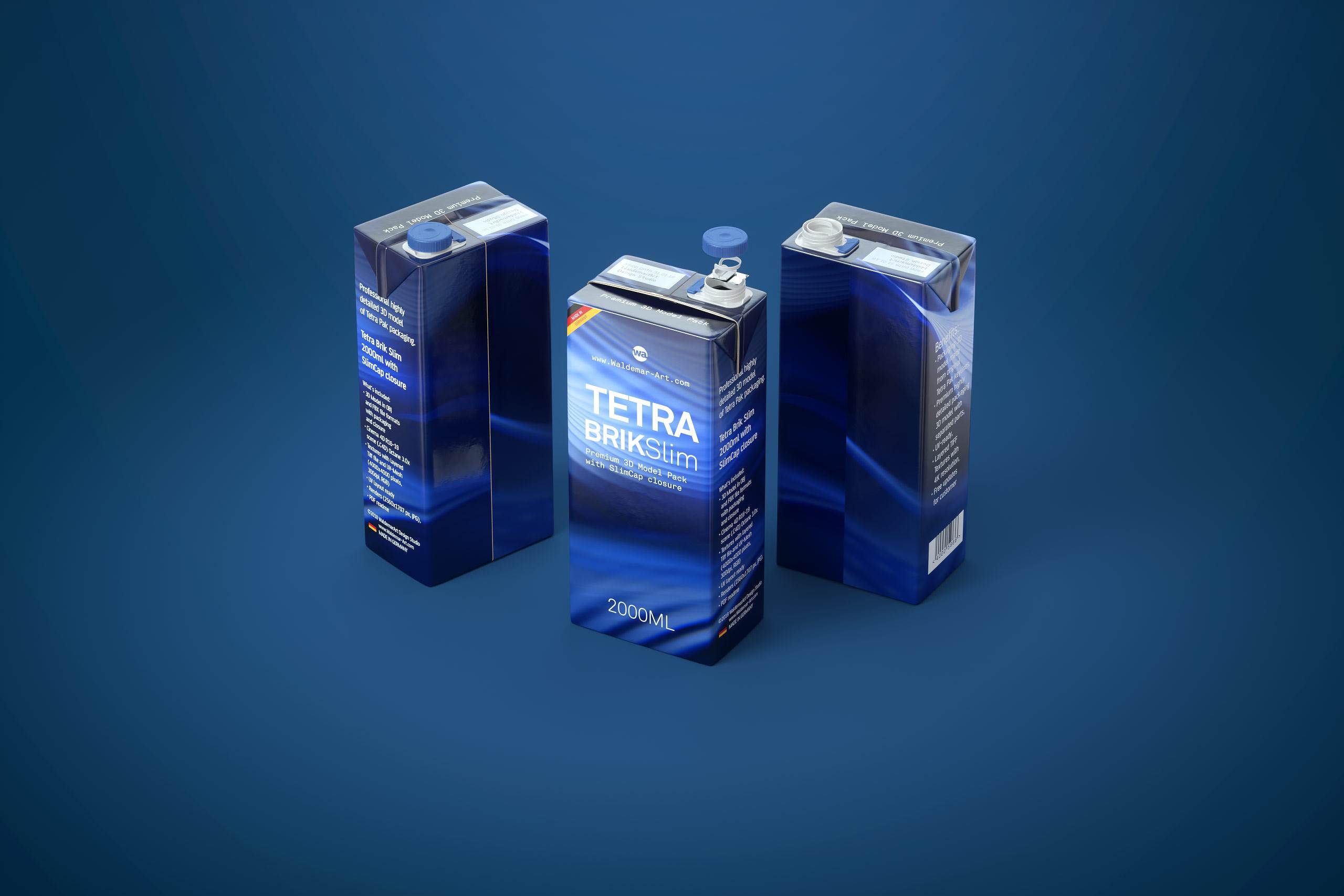 Tetra Pack Brick Slim 2000ml Premium packaging 3D model pak with ...