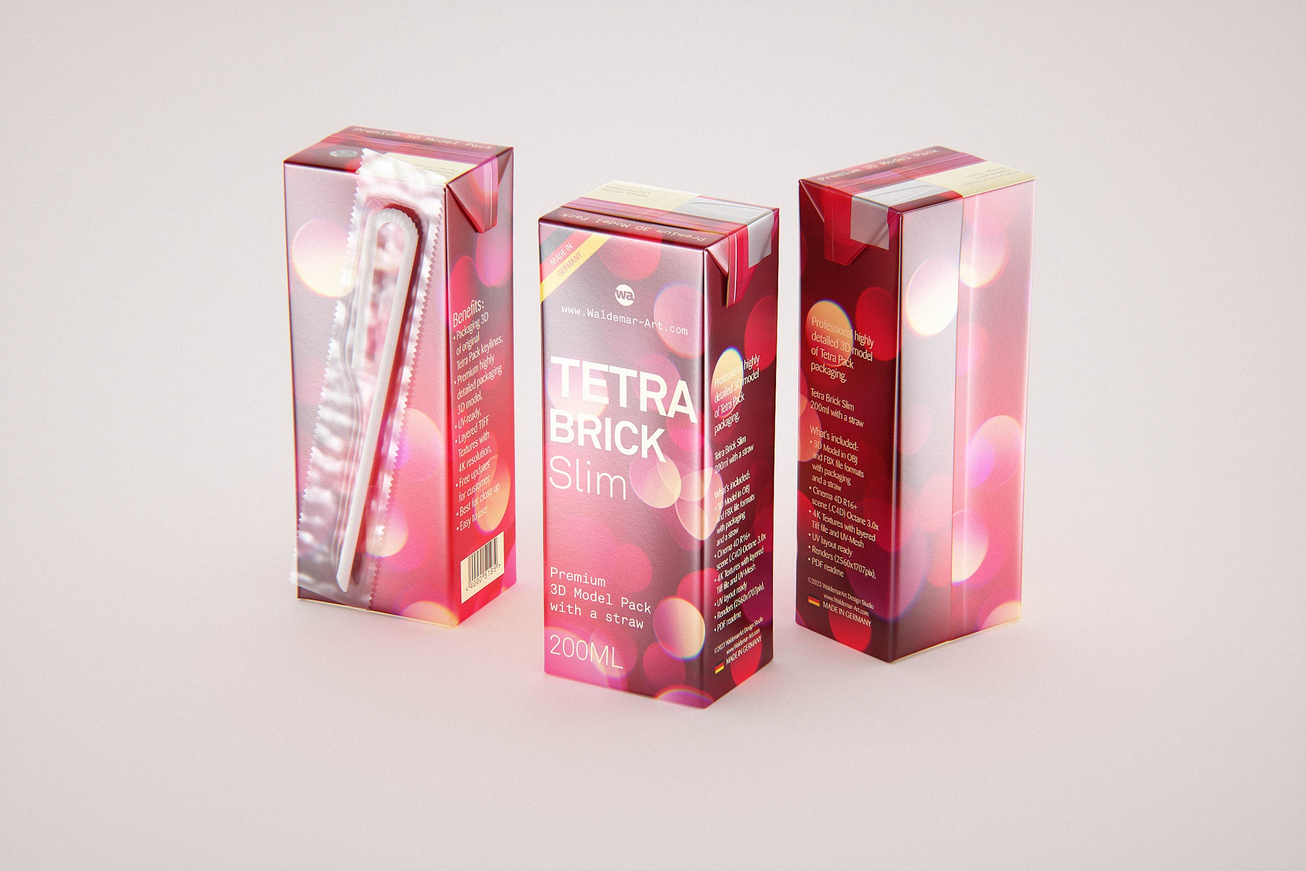 Tetra Pack Brick Slim 200ml with Pull Tab and a packaged straw package ...