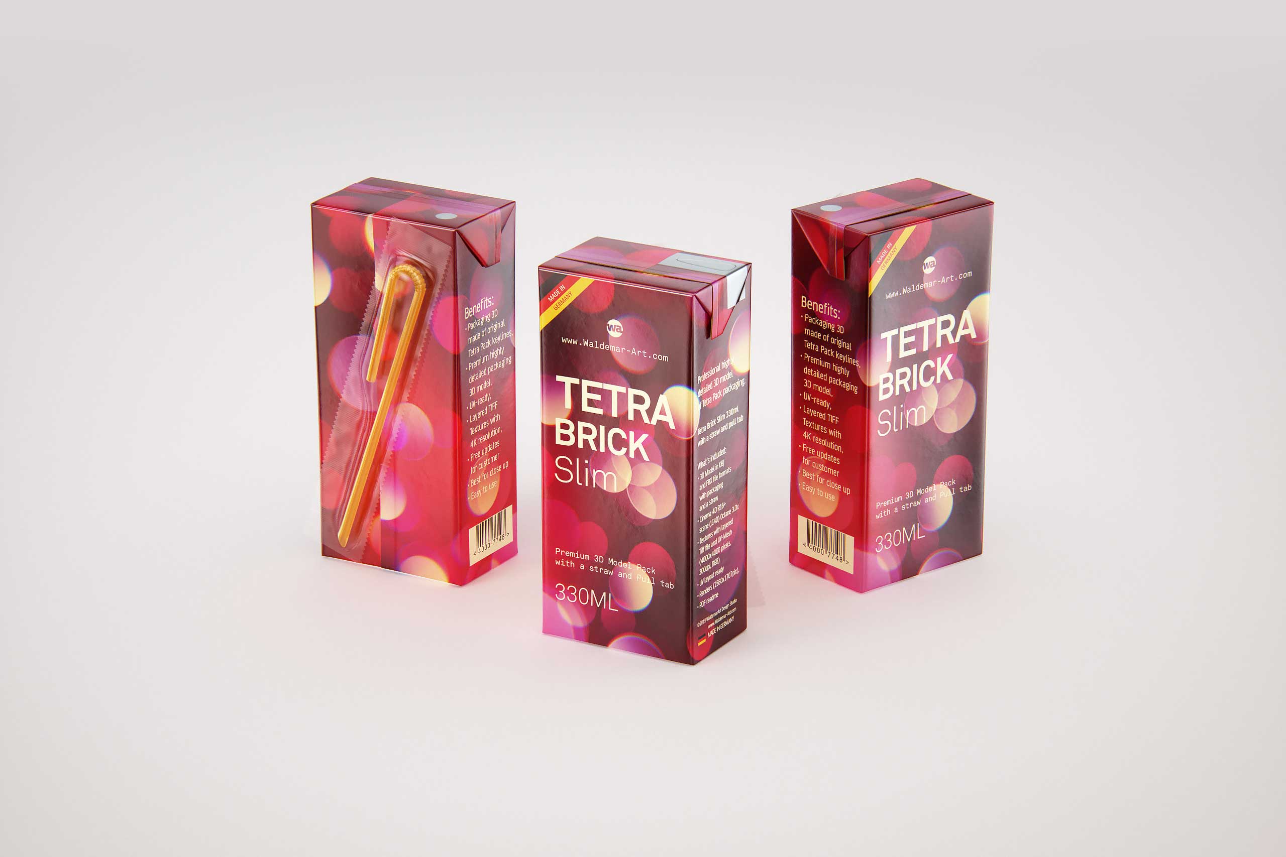 Tetra Pack Brick Slim 330ml with a Straw and Pull Tab packaging 3D ...