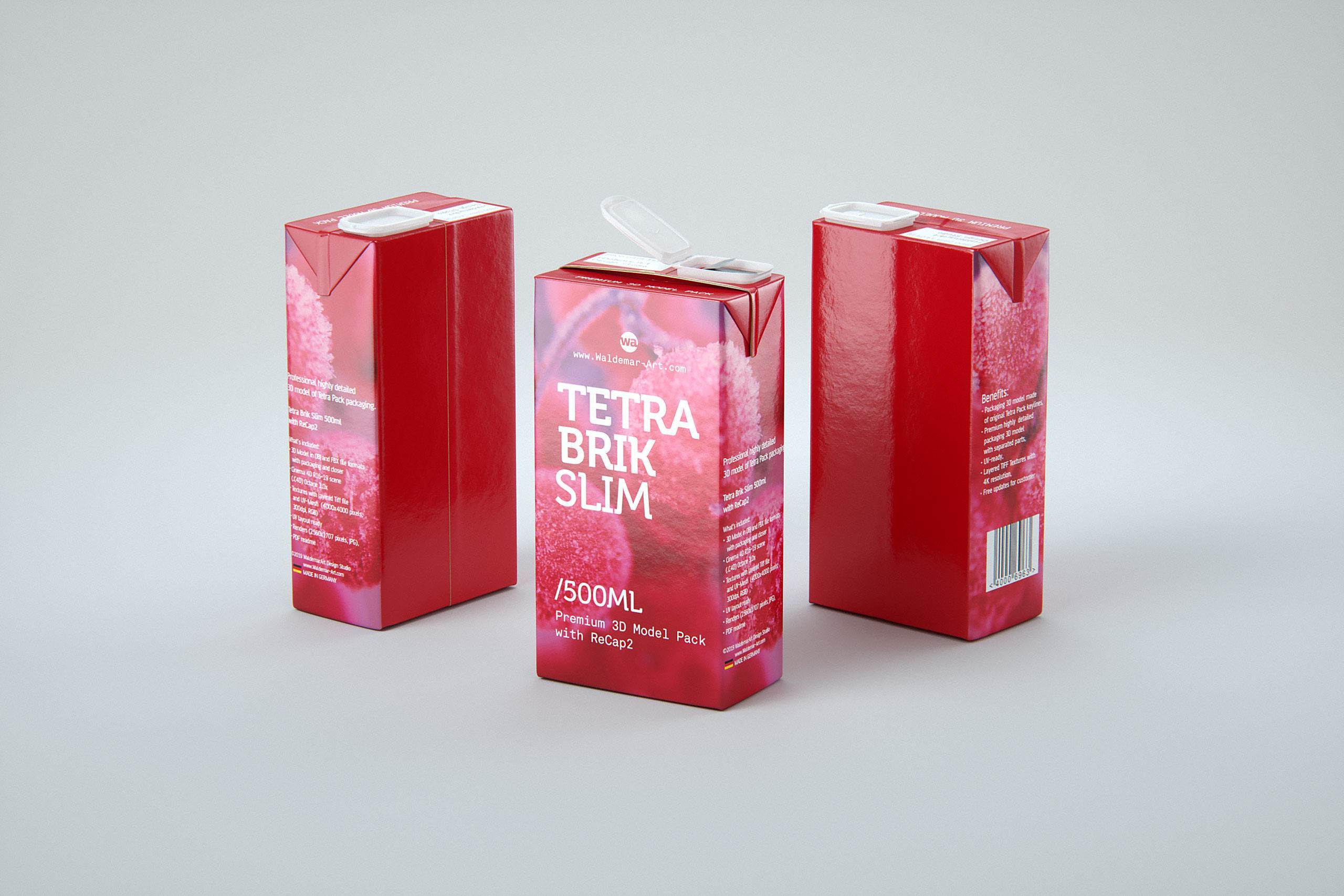 Tetra Pack Brik Slim 500ml with ReCap2 Premium package 3D model pak ...