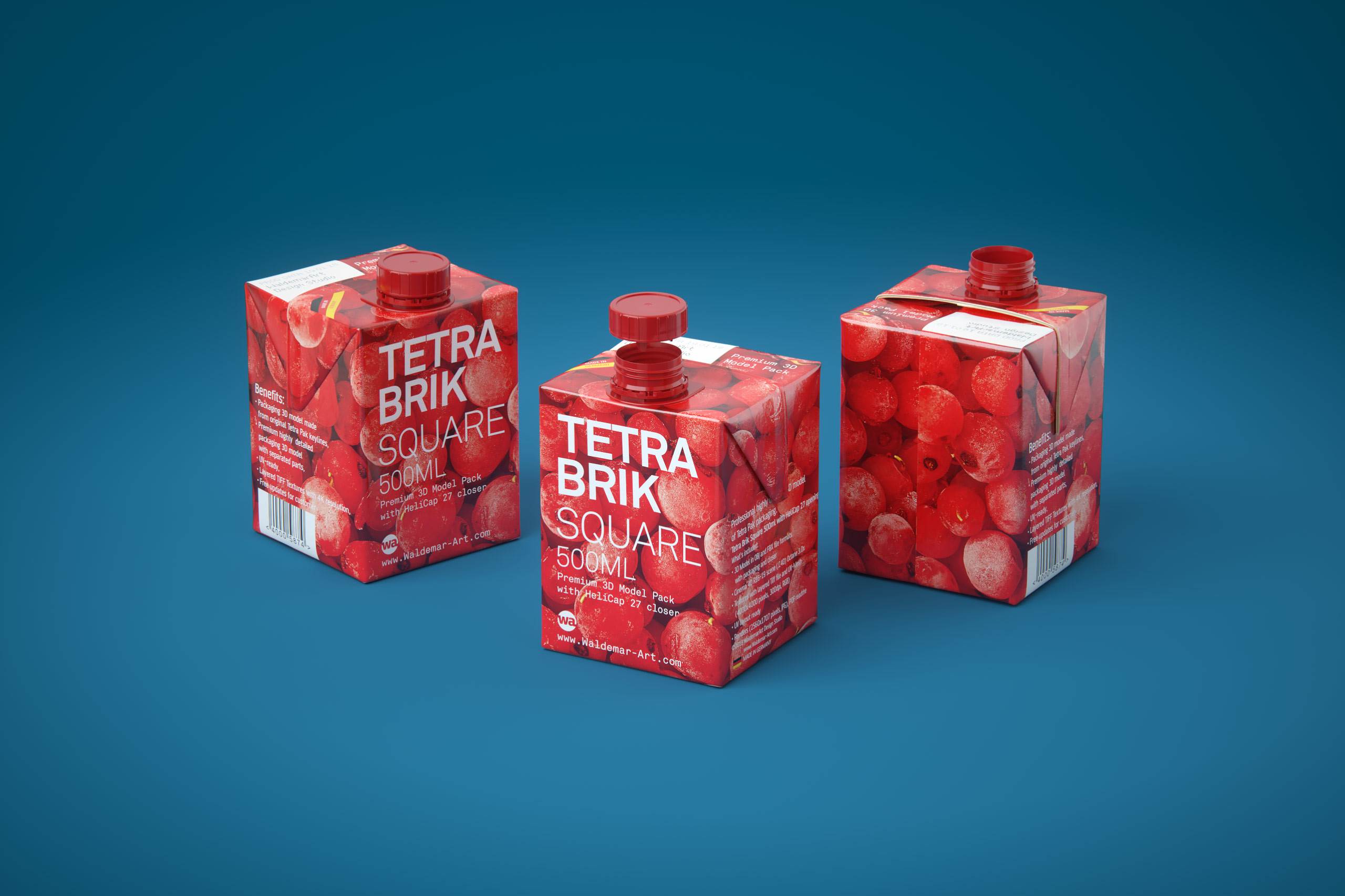 Tetra Pack Brick Square 500ml with HeliCap 27 3D model pak / WA Design ...