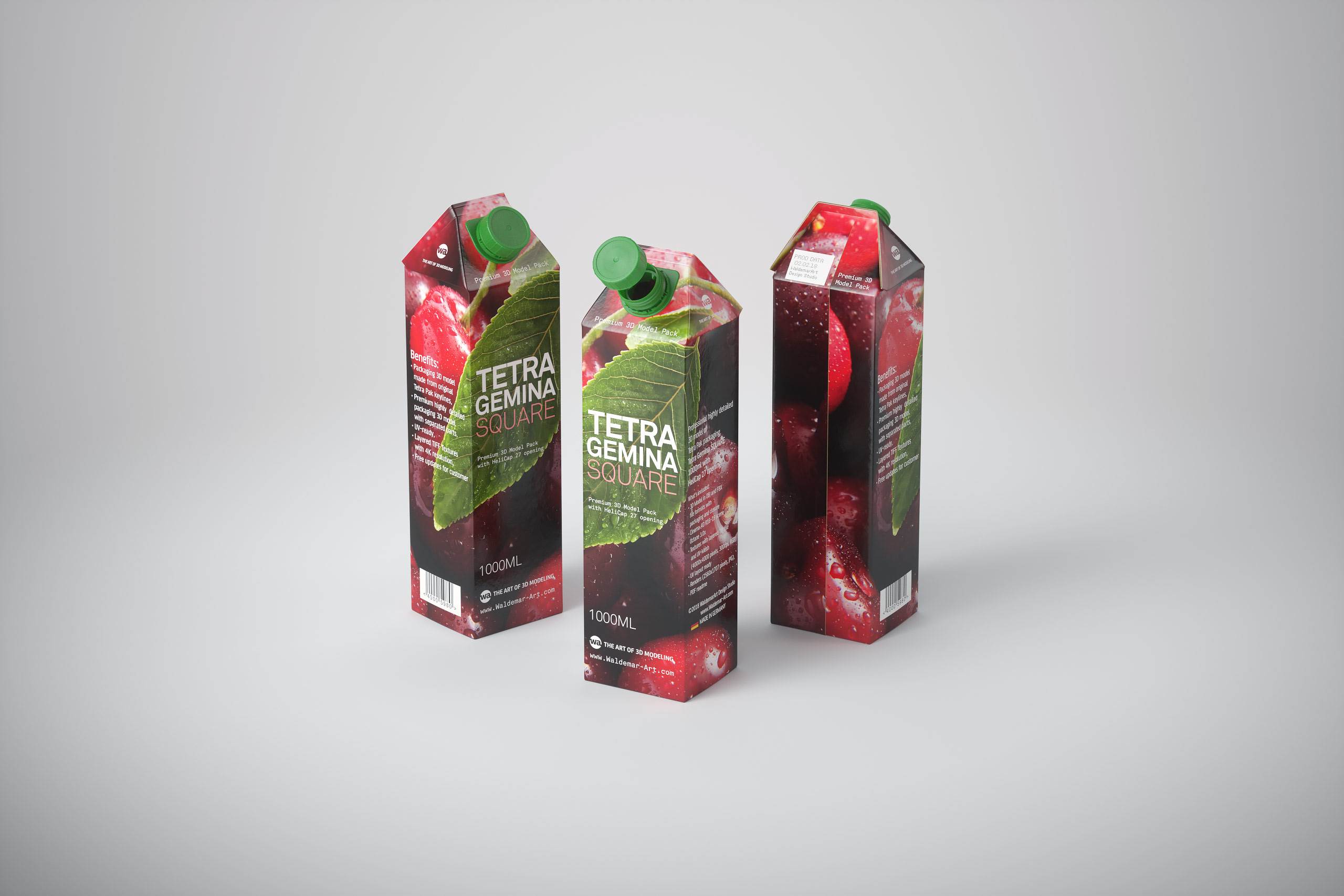 Premium 3D model pak of Tetra Pack Gemina Square 1000ml with HeliCap 27 ...