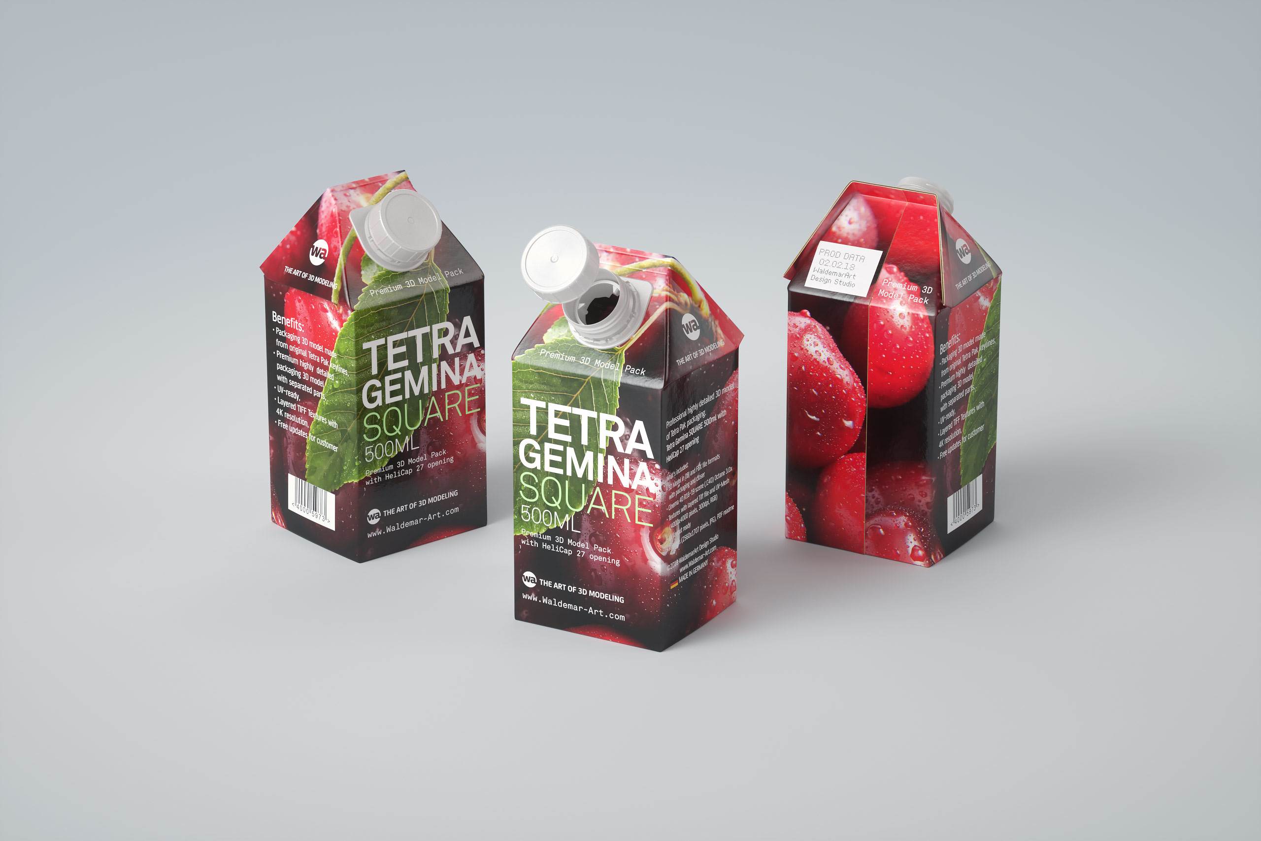 Premium 3D model pak of Tetra Pack Gemina Square 500ml with HeliCap 27 ...