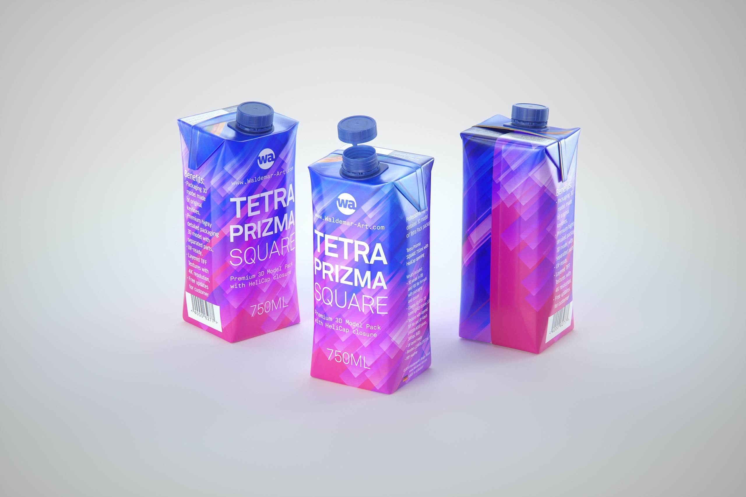 Tetra Pack Prisma Square 750ml Premium 3d model pak with HeliCap ...