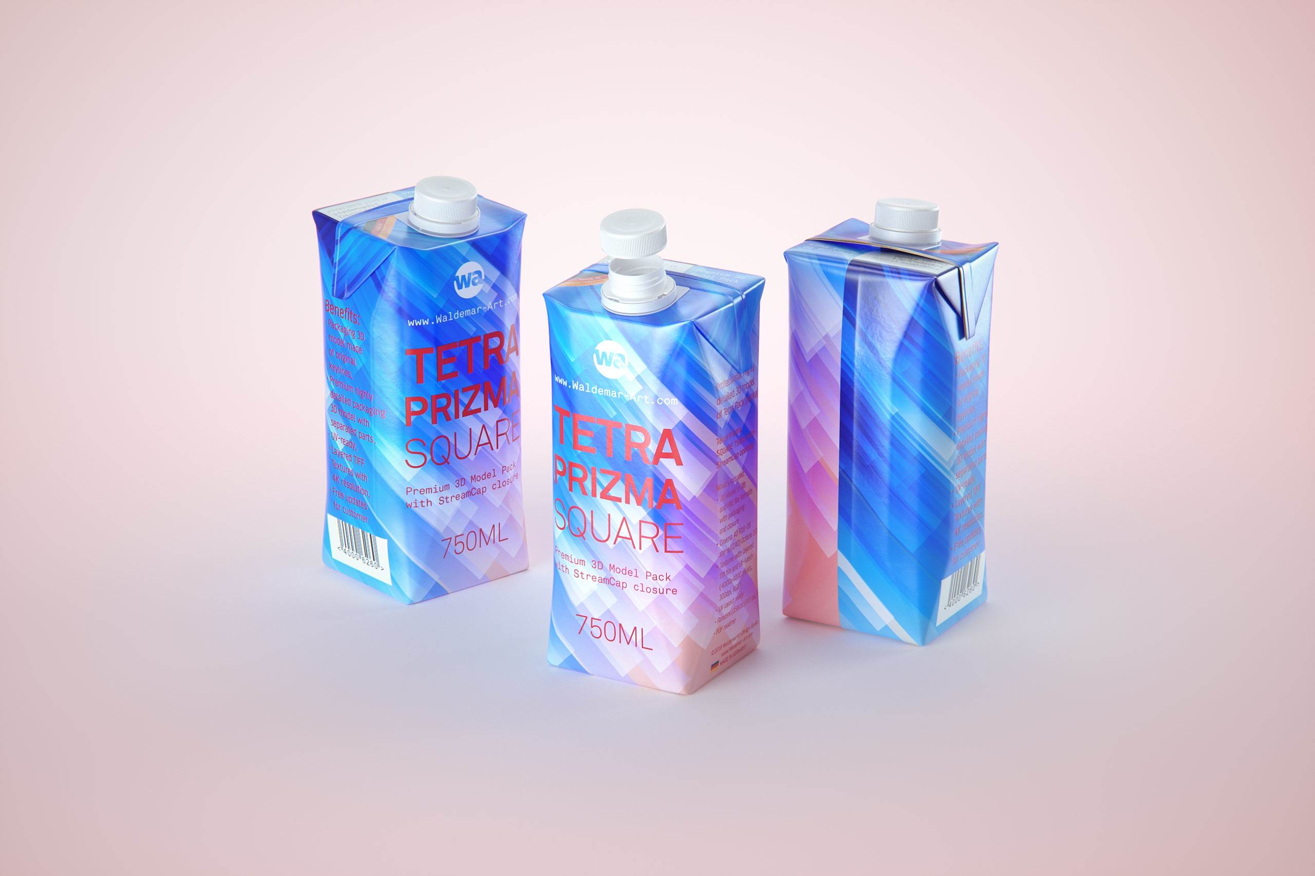 Tetra Pack Prisma Square 750ml Premium 3d model pak with StreamCap ...
