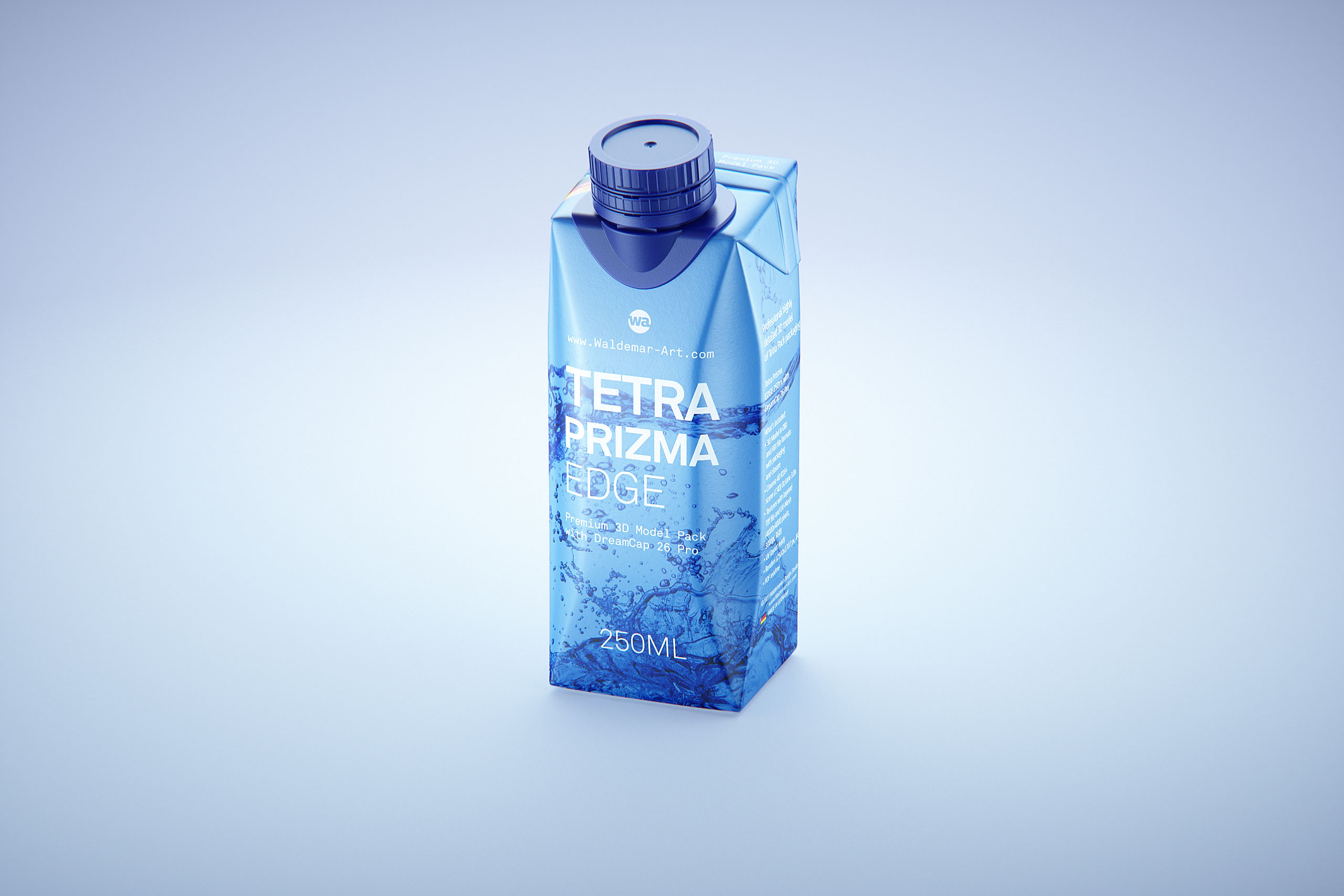 Premium packaging 3d model of Tetra Pack Prisma EDGE 250ml with tethered cap DreamCap 26 Pro ...
