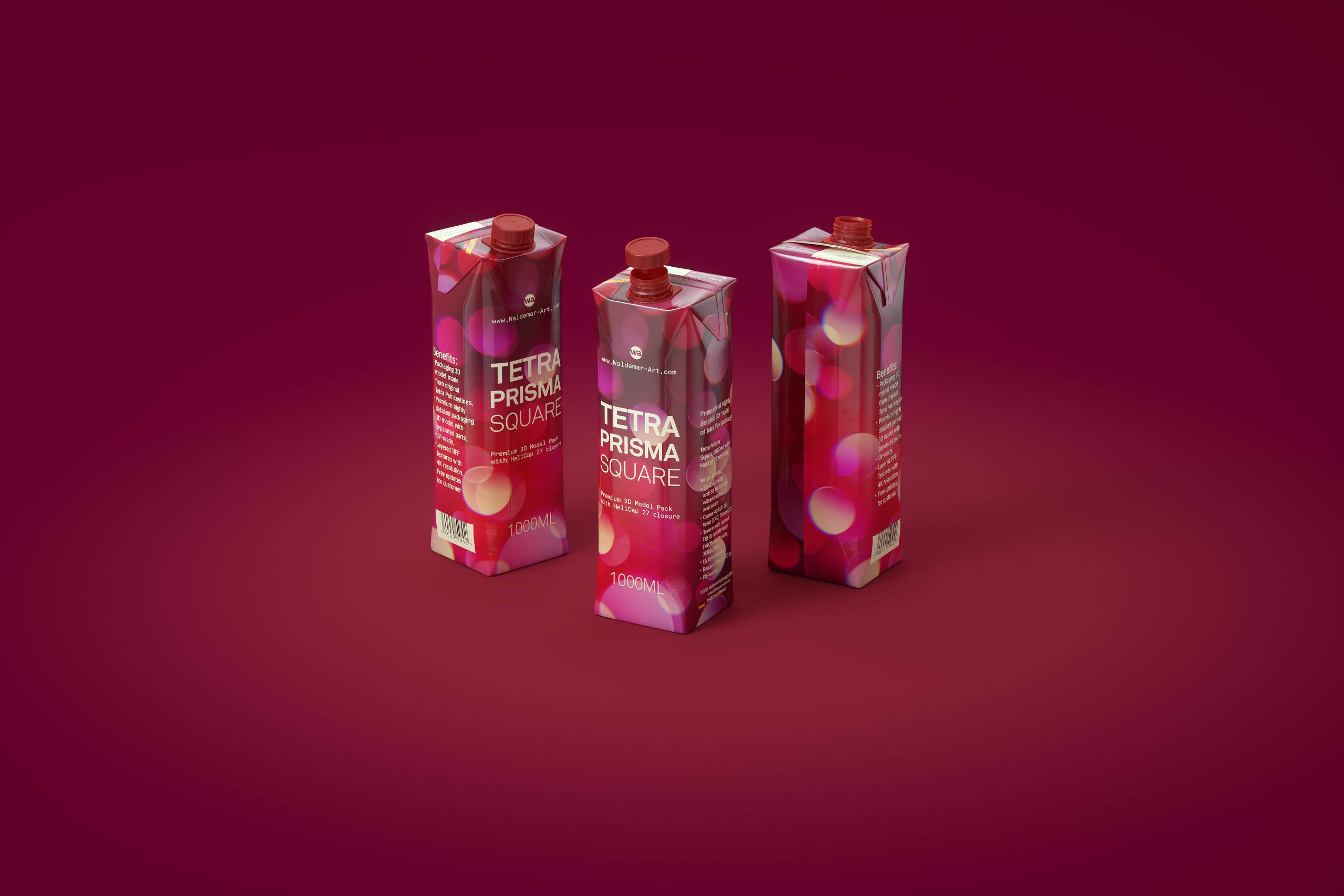 Tetra Pack Prisma Square 1000ml premium packaging 3D model pak with ...
