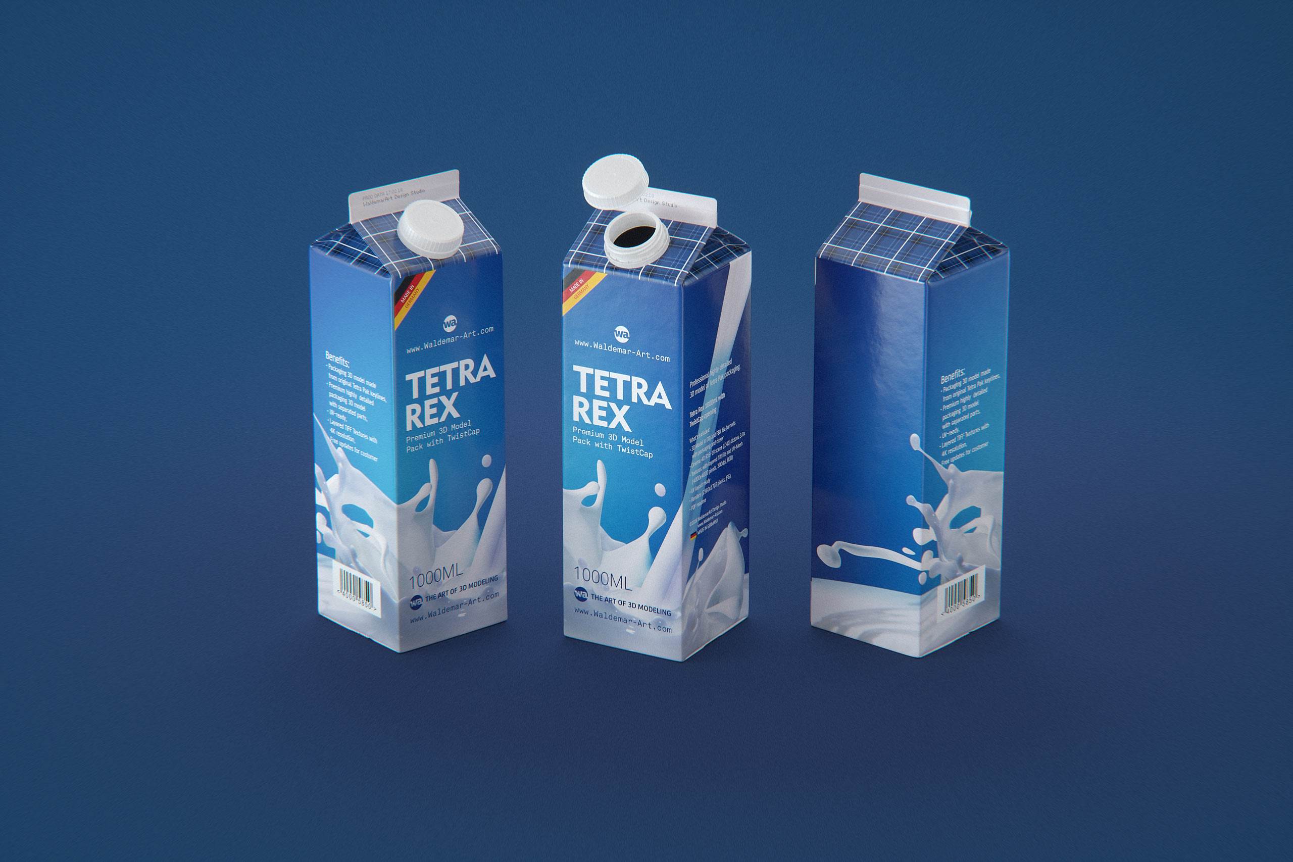 Tetra Rex 1000ml carton packaging 3d model with TwistCap / WA Design Studio