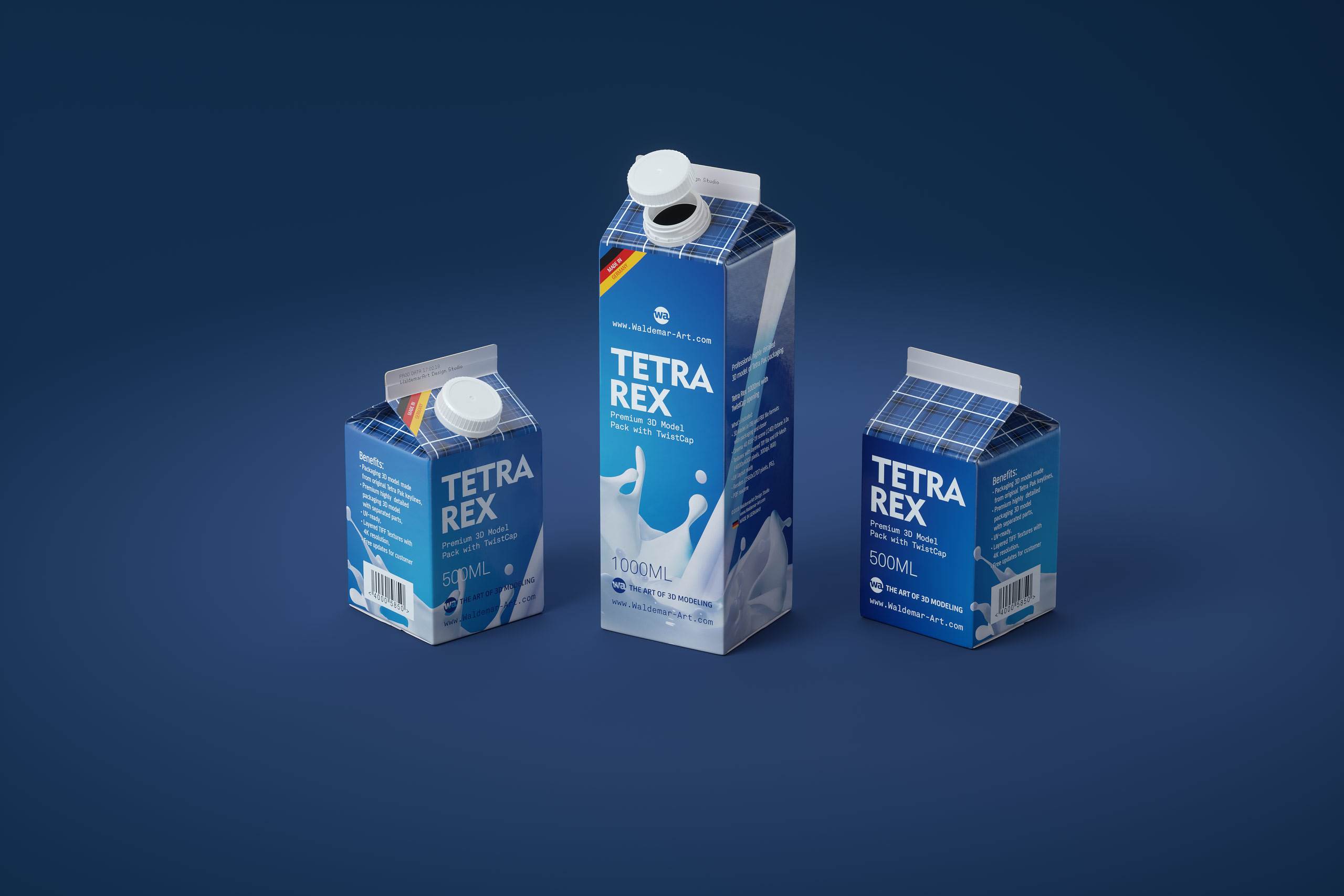 Tetra Pack Rex 500 and 1000ml carton package 3D model pak with TwistCap ...