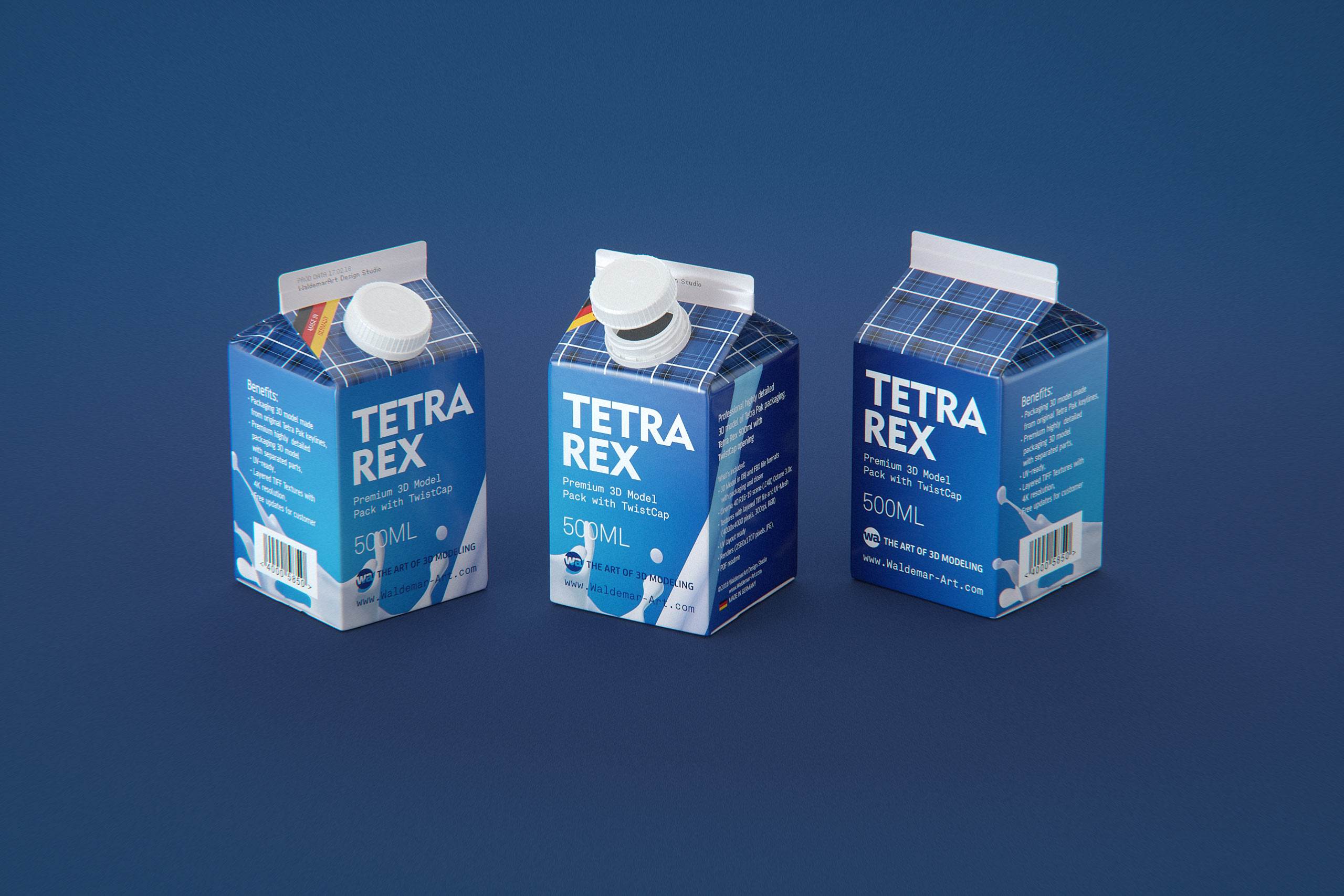 Tetra Rex 500ml carton packaging 3d model with TwistCap / WA Design Studio