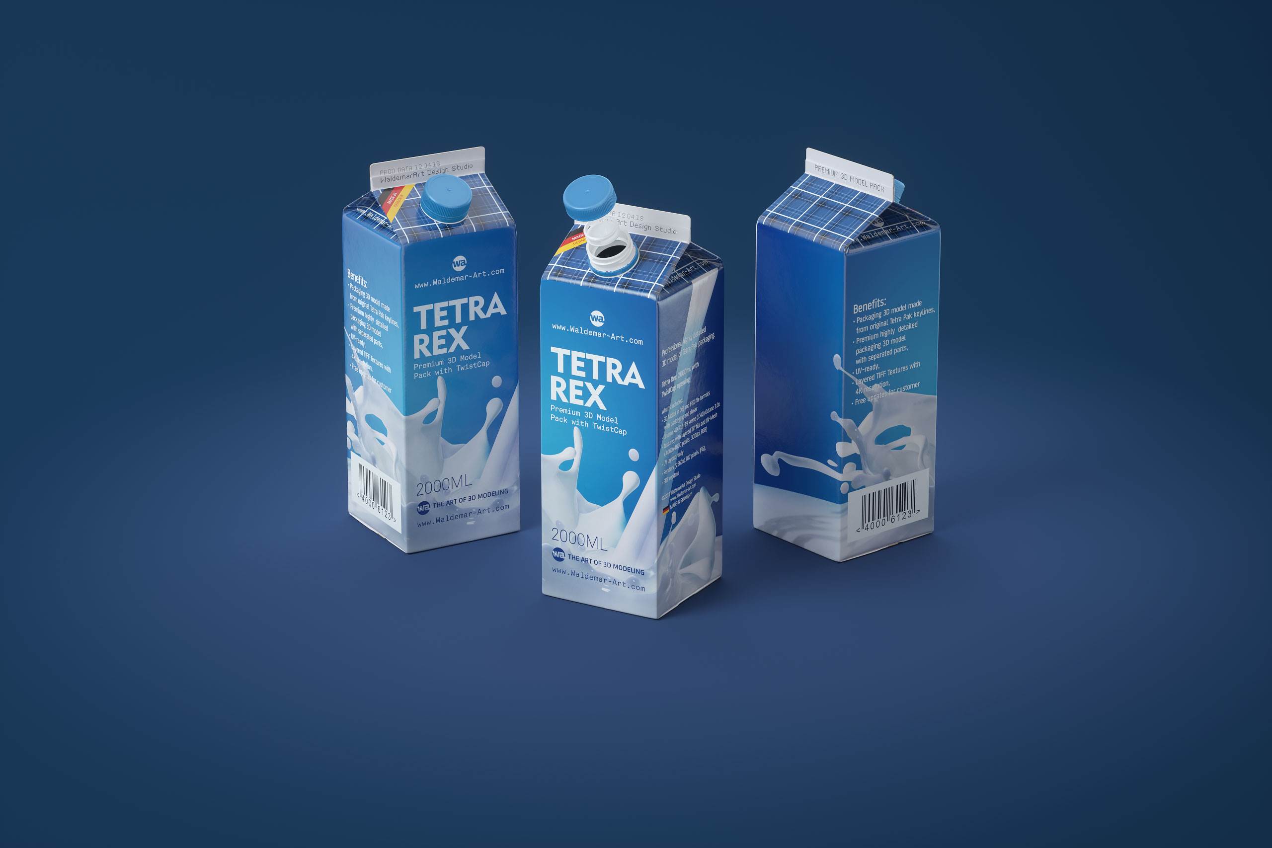 Tetra Pack Rex 2000ml carton package 3D model pak with TwistCap / WA ...