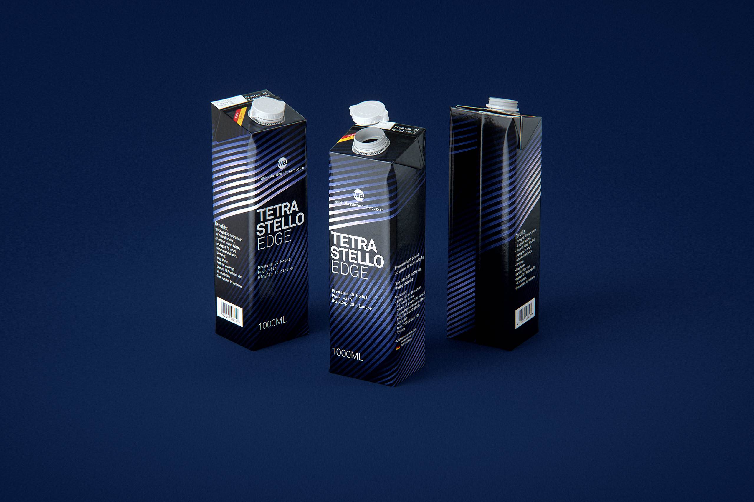 Tetra Pack Stello EDGE 1000ml with WingCap 30 packaging 3D model / WA ...