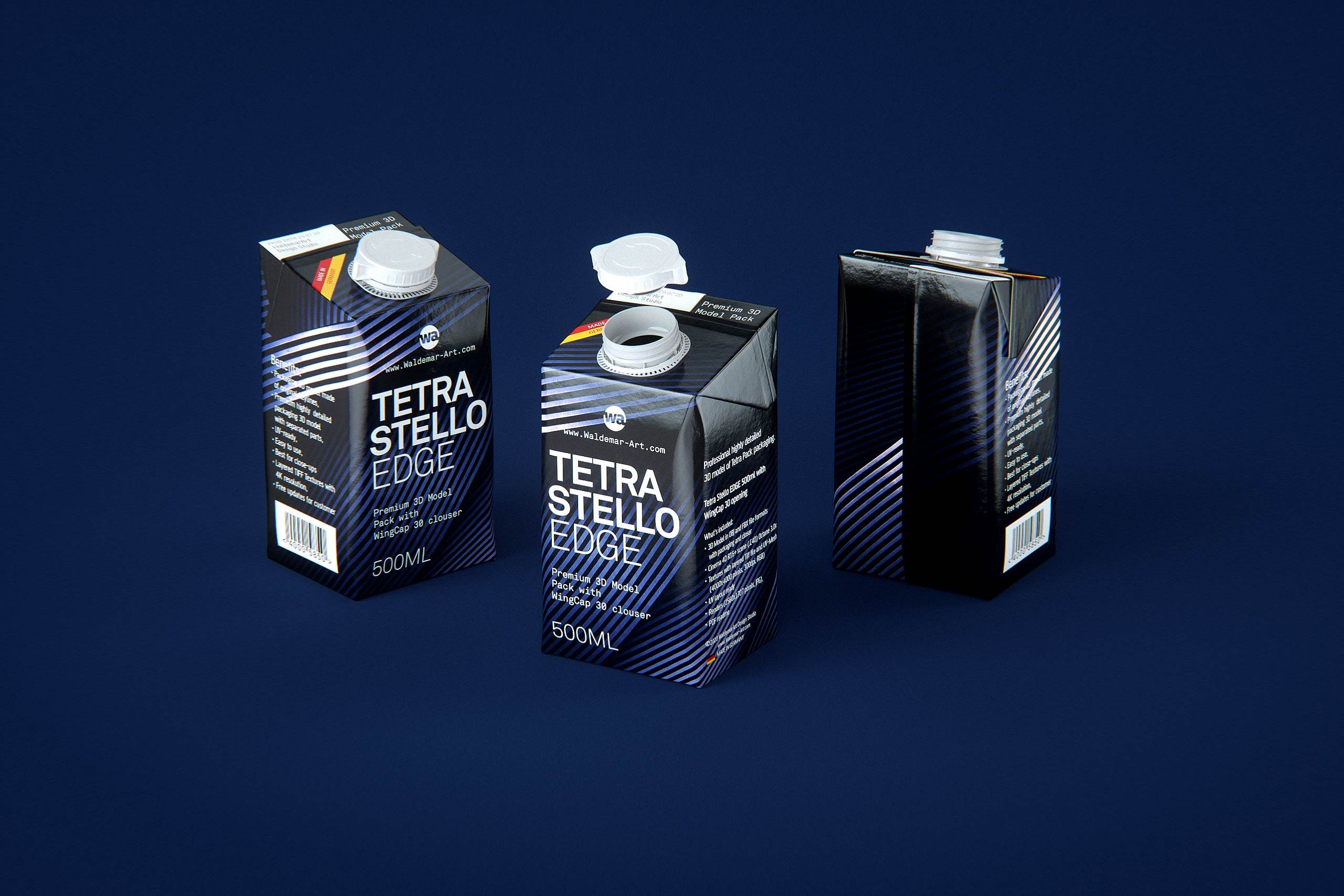 Packaging 3d model of Tetra Pack Stello EDGE 500ml with WingCap 30 / WA ...