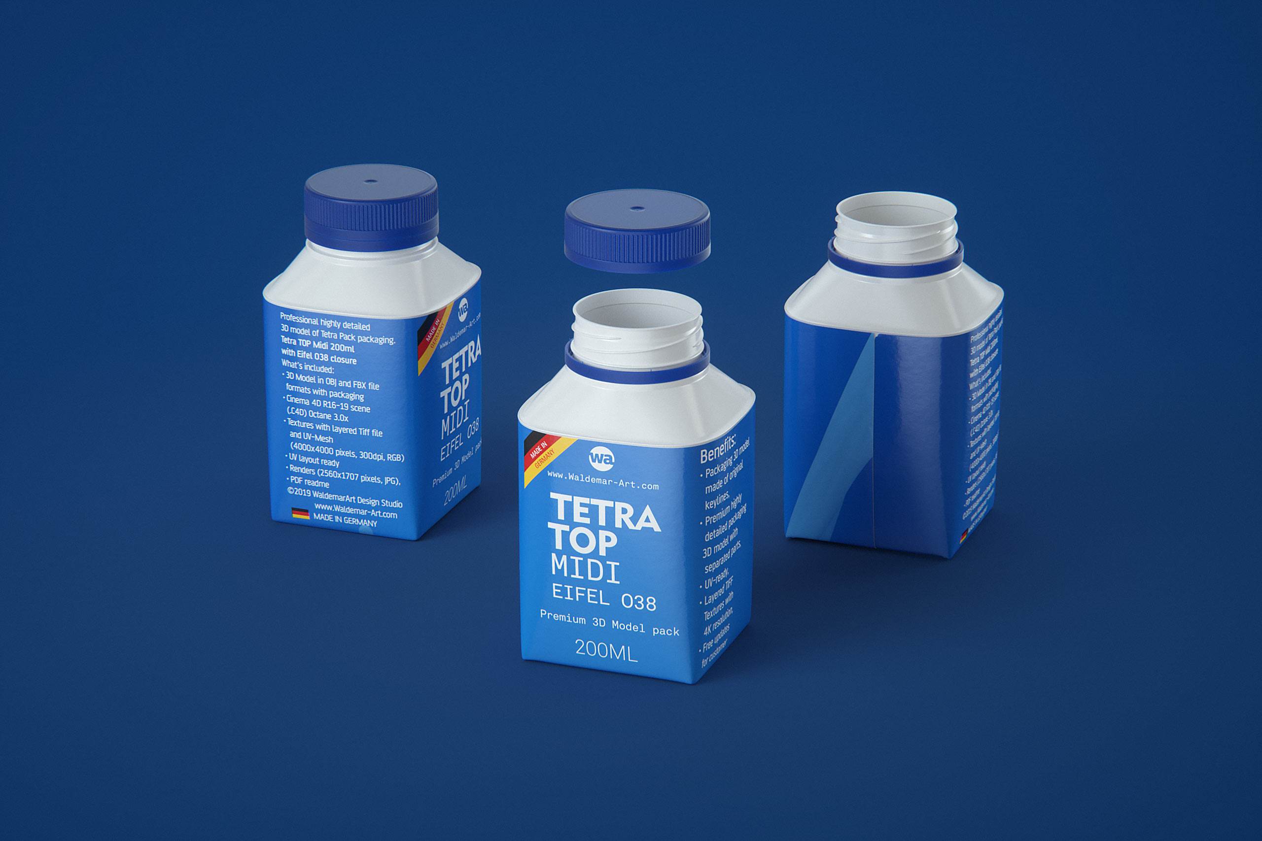 Tetra Top MIDI 200ml 3D model of carton package with Eifel O38 closure ...