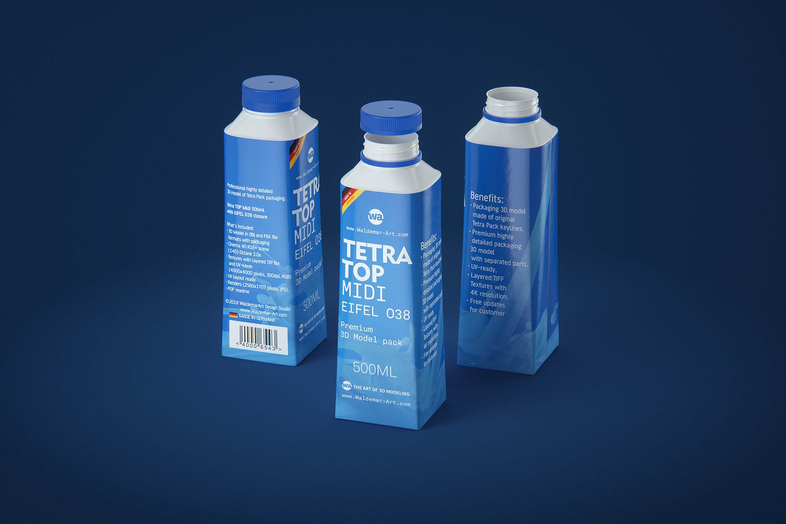 Tetra Top MIDI 500ml 3D model of carton package with Eifel O38 closure ...