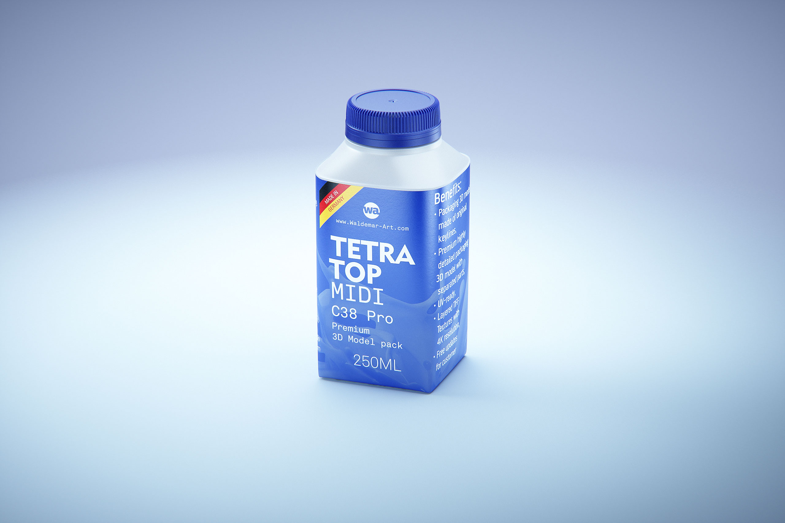 Tetra Top MIDI 250ml premium carton 3D model with tethered cap C38 Pro ...