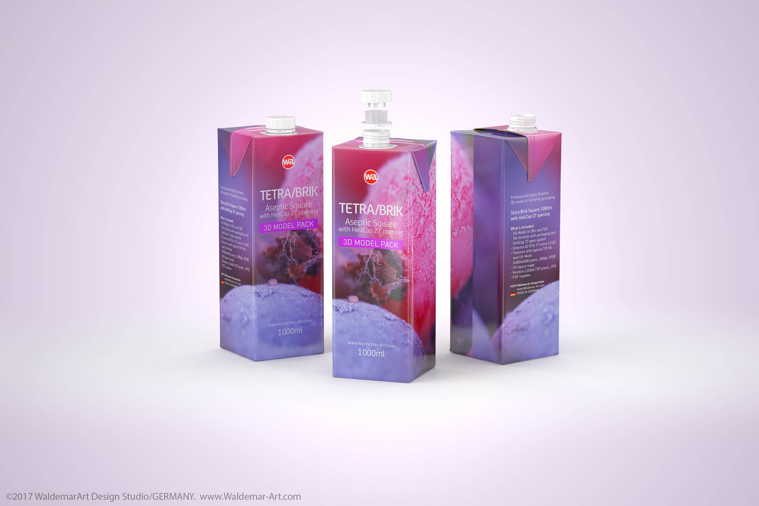 Tetra Pack Brick Square 1000ml with HeliCap 27 opening 3d model pak ...