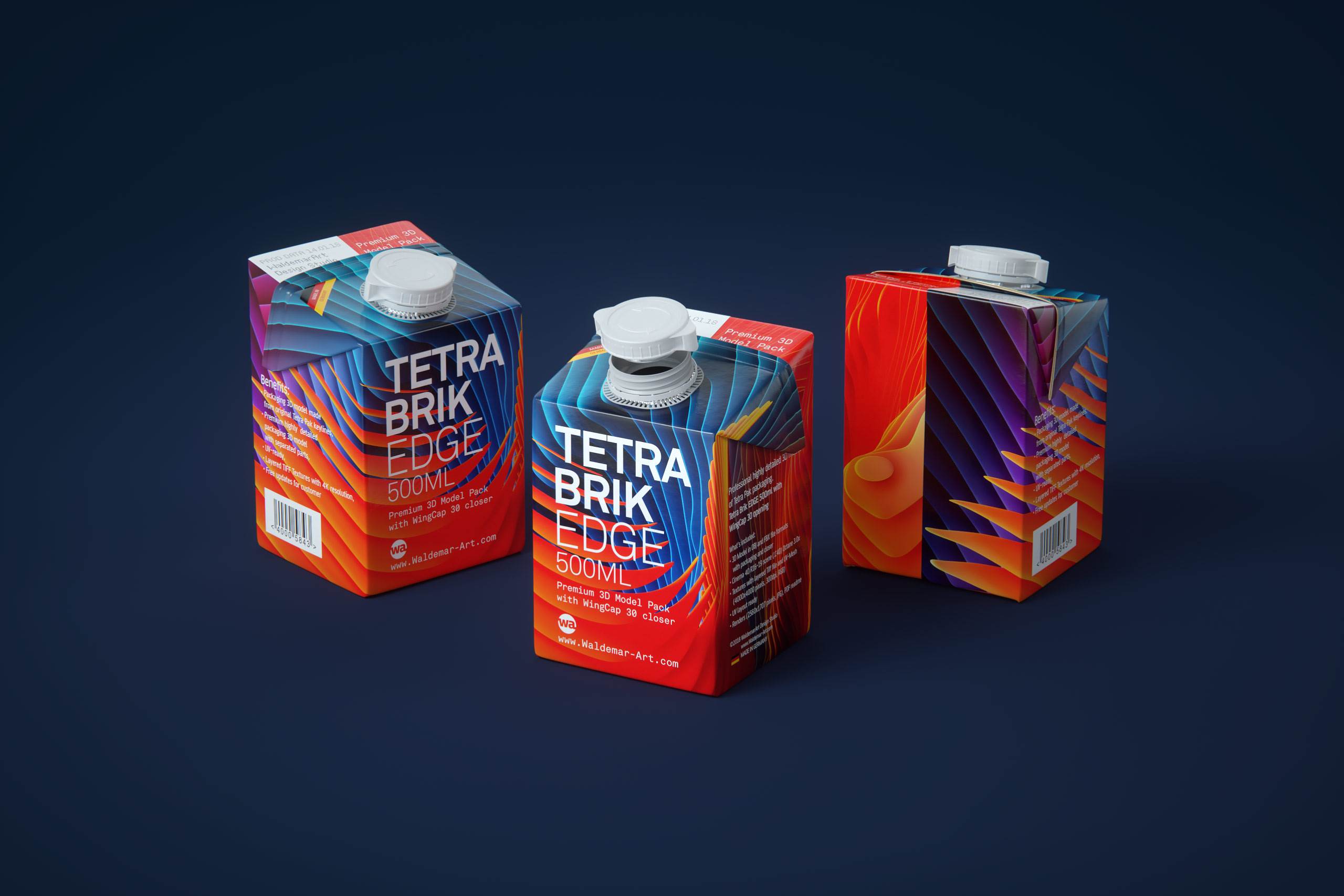 Tetra Pack Brick EDGE 500ml Premium packaging 3D model pak with WingCap ...