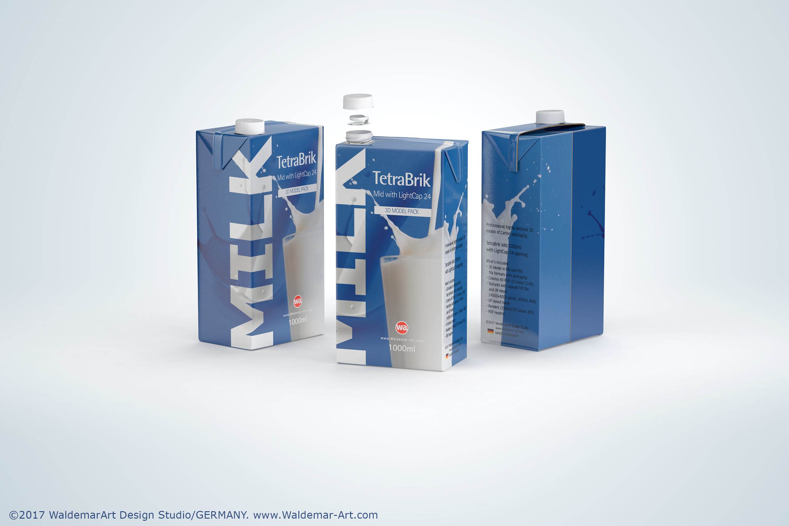 3D model pak of Tetra Pack Brick Mid 1000ml with LightCap 24 opening ...
