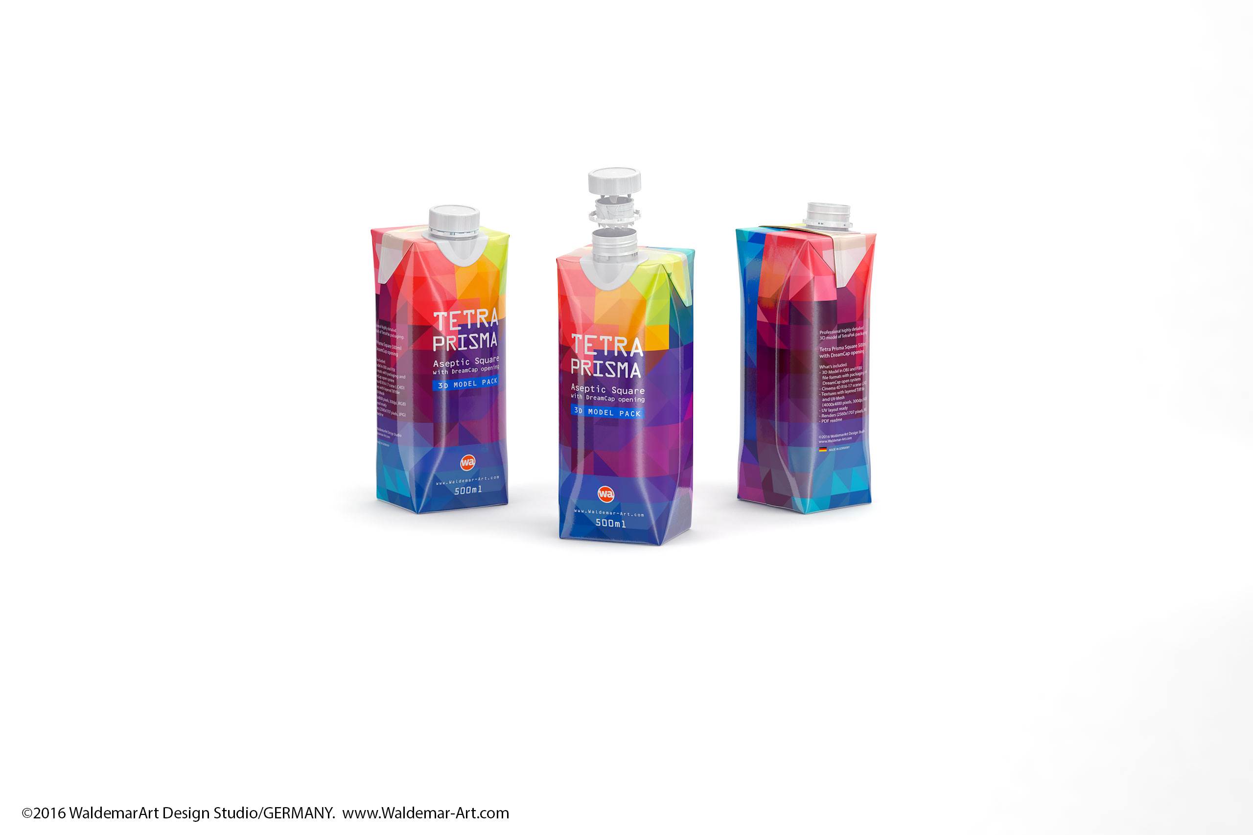 Tetra Pack Prisma Square 500ml with DreamCap packaging 3d model pak ...