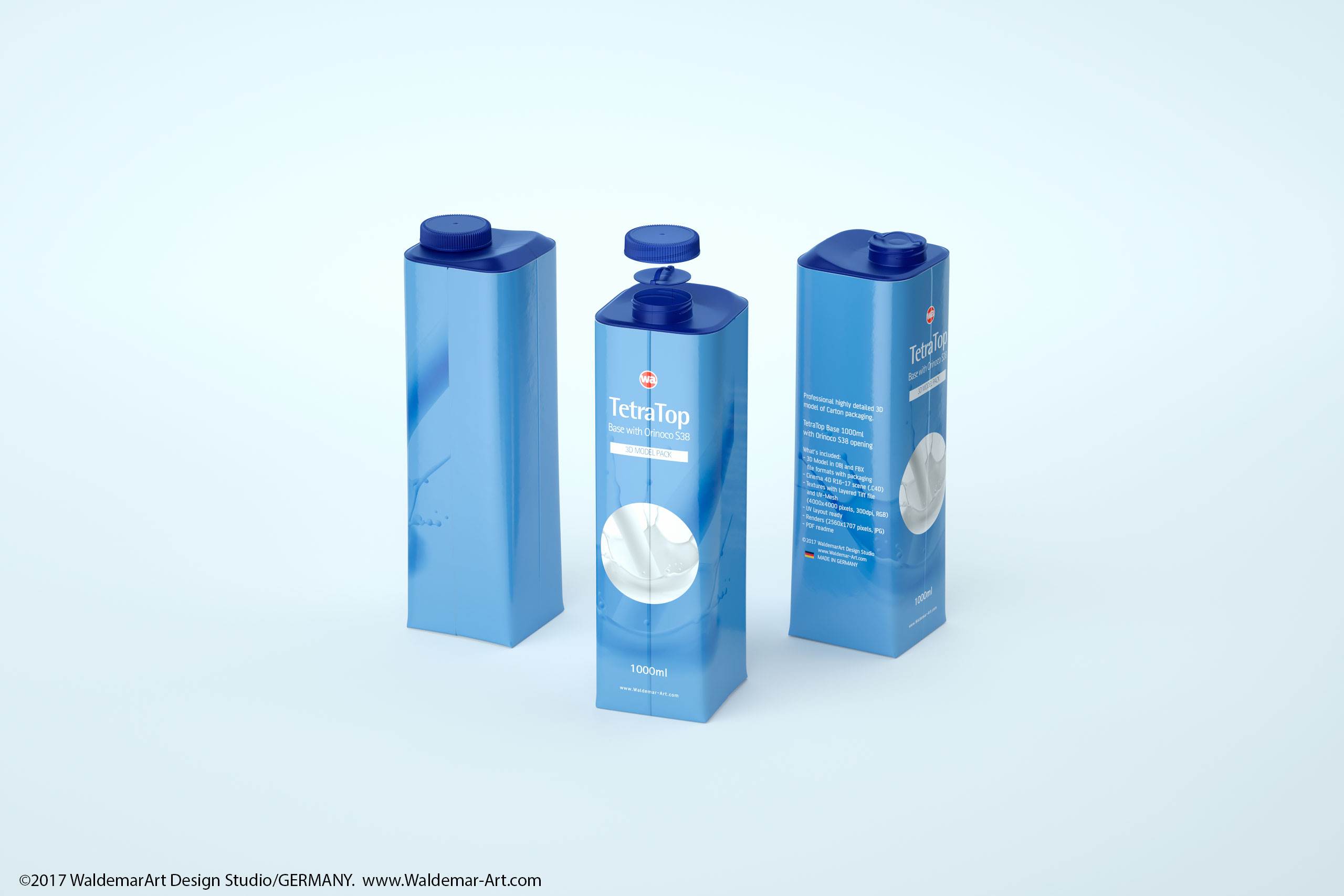 3D model pak of the Tetra Pack Top Base 1000ml with Orinoco S38 closer ...