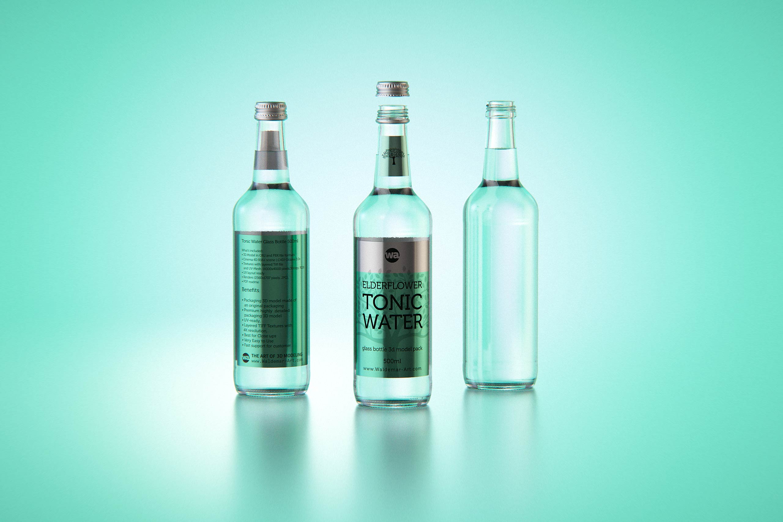 Tonic water glass bottle packaging 3D model pack 500ml / WA Design Studio