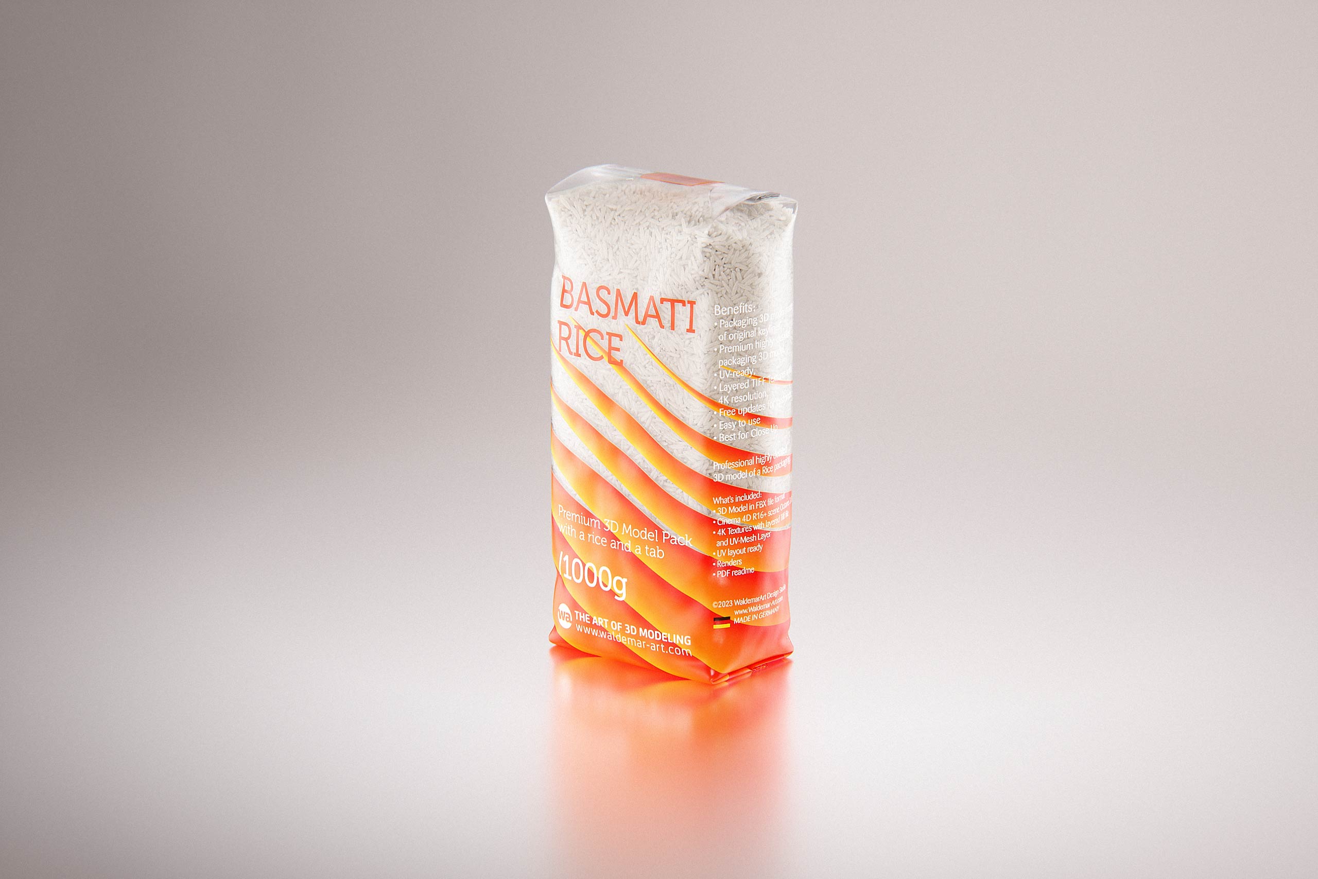 Basmati long grain rice plastic bag packaging 1kg premium 3d model / WA ...