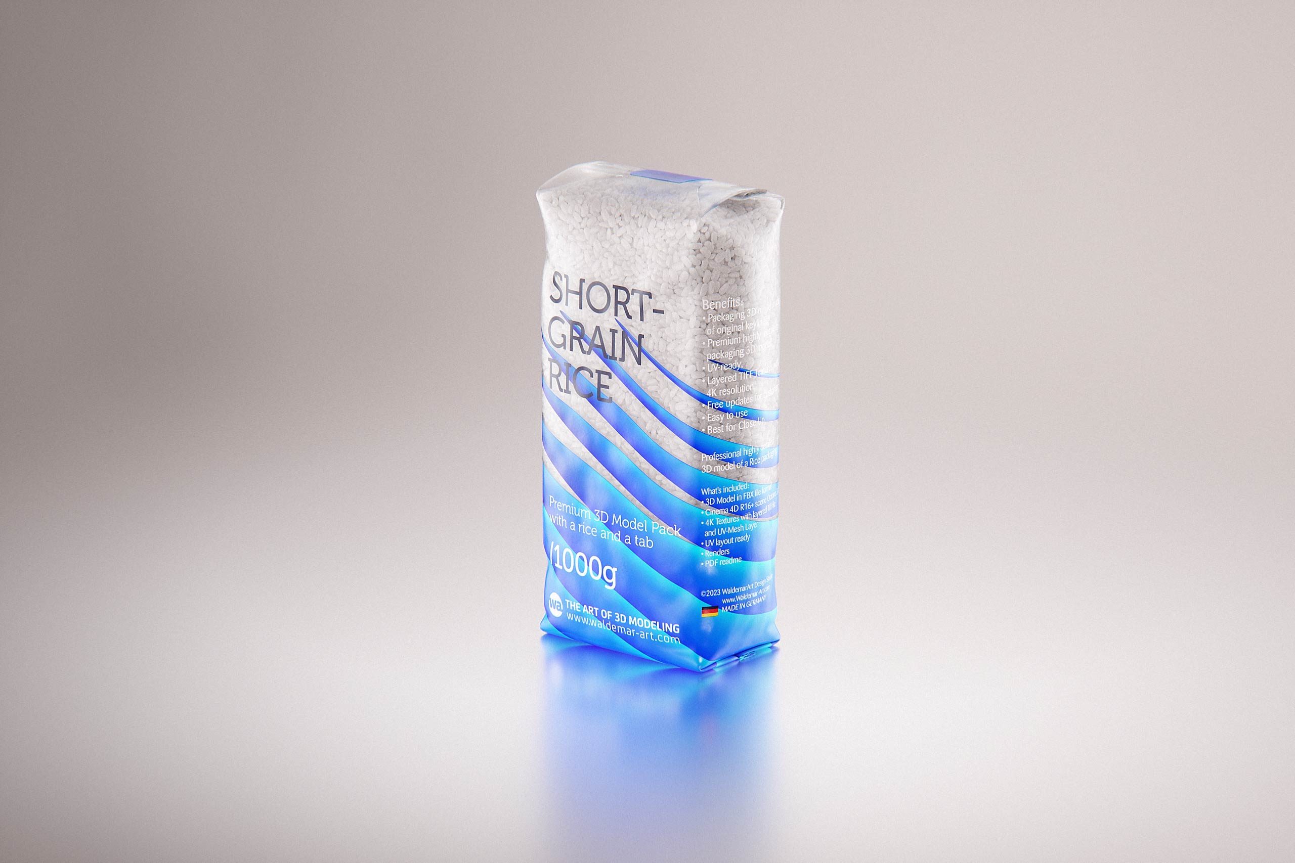 Short-grain rice plastic bag 1000g premium packaging 3d model / WA ...