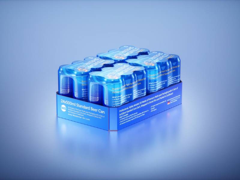 Premium Multi-pack Packaging 3D model with 4 Sets of 6x500ml Standard ...