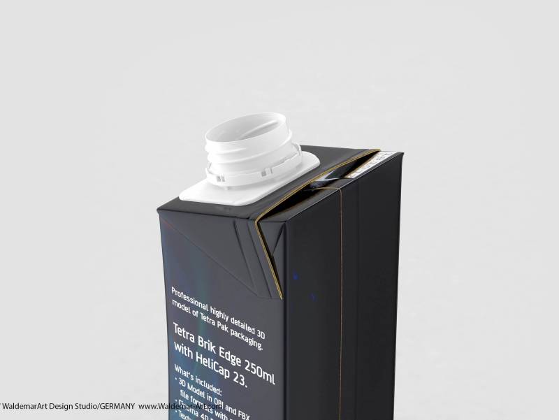Tetra Pack Brick Edge 250ml 3D packaging model pak with HeliCap23 ...