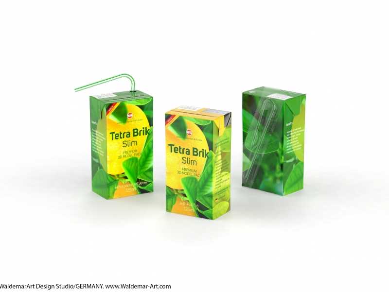 Tetra Pack Brick Slim 125ml with Pull Tab and a packaged straw ...