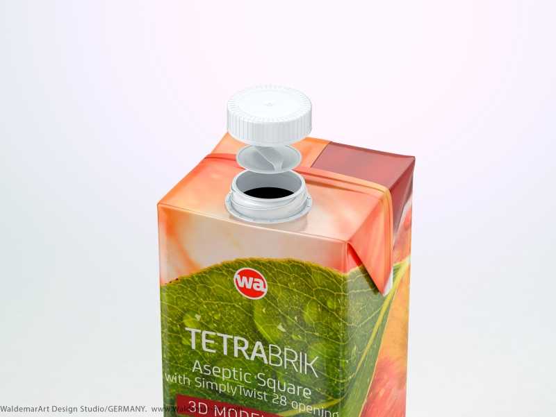 Tetra Pack Brick Square 1000ml with SimplyTwist 28 opening package 3d ...
