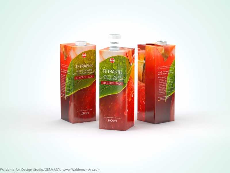 Tetra Pack Brick Square 1000ml with SimplyTwist 28 opening package 3d ...