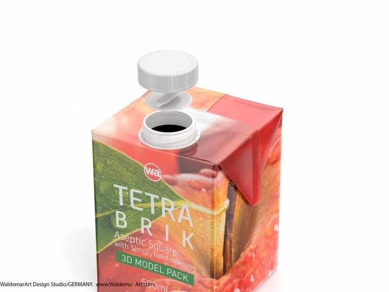 3d model pak of Tetra Pack Brick Square 500ml with SimplyTwist closer ...