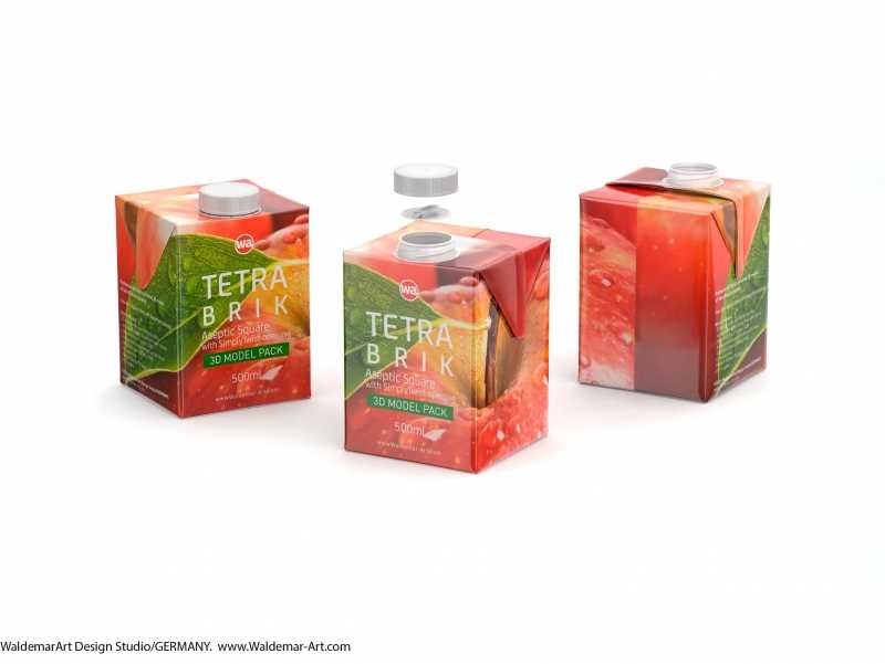 3d model pak of Tetra Pack Brick Square 500ml with SimplyTwist closer ...